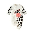 PatPat 100% Cotton Cow Print Baby Jumpsuit, White Long Sleeve Romper, Newborn 0-18 Months ...