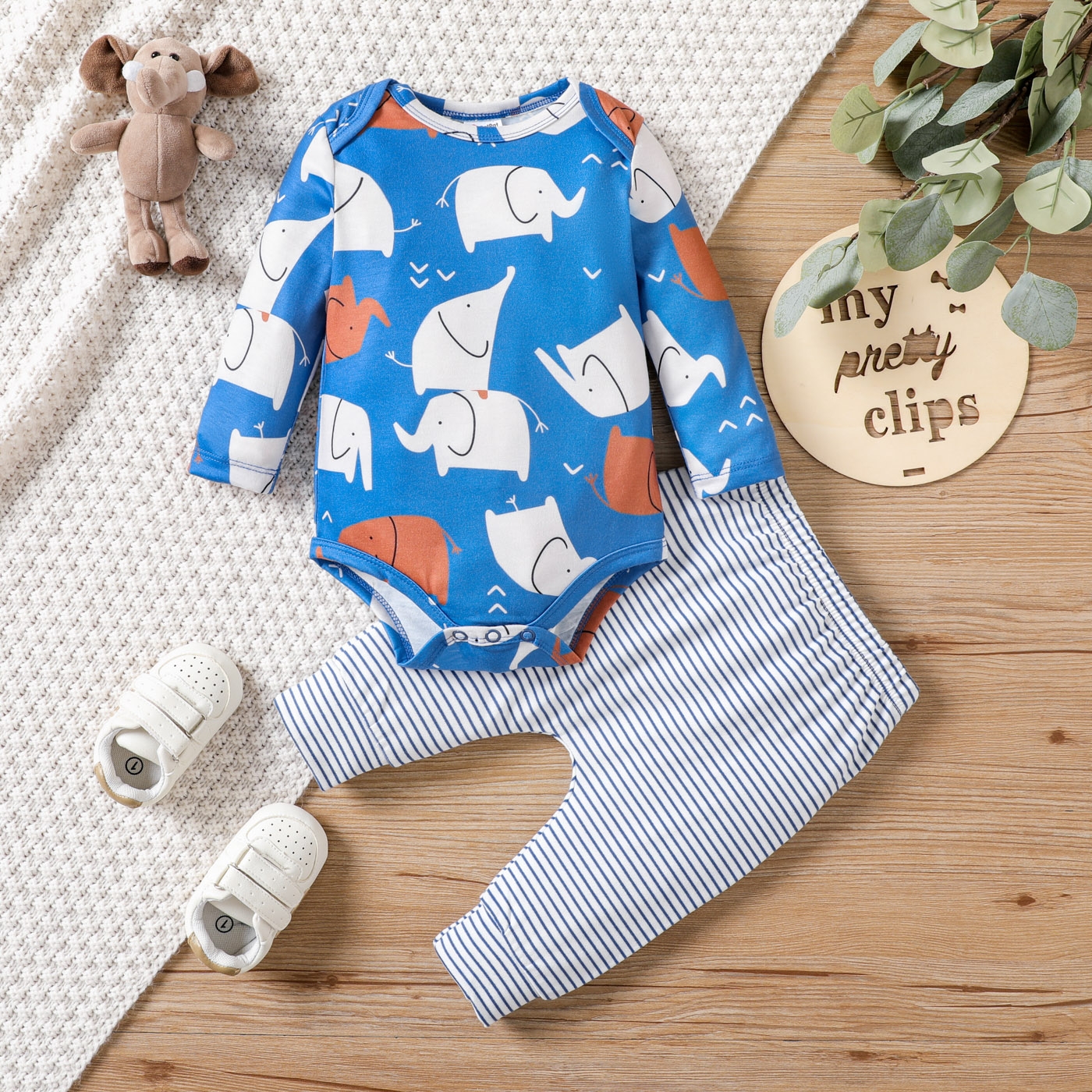 PatPat 2pcs Baby Boy Hyper-Tactile Animal Pattern Elephant Set ...