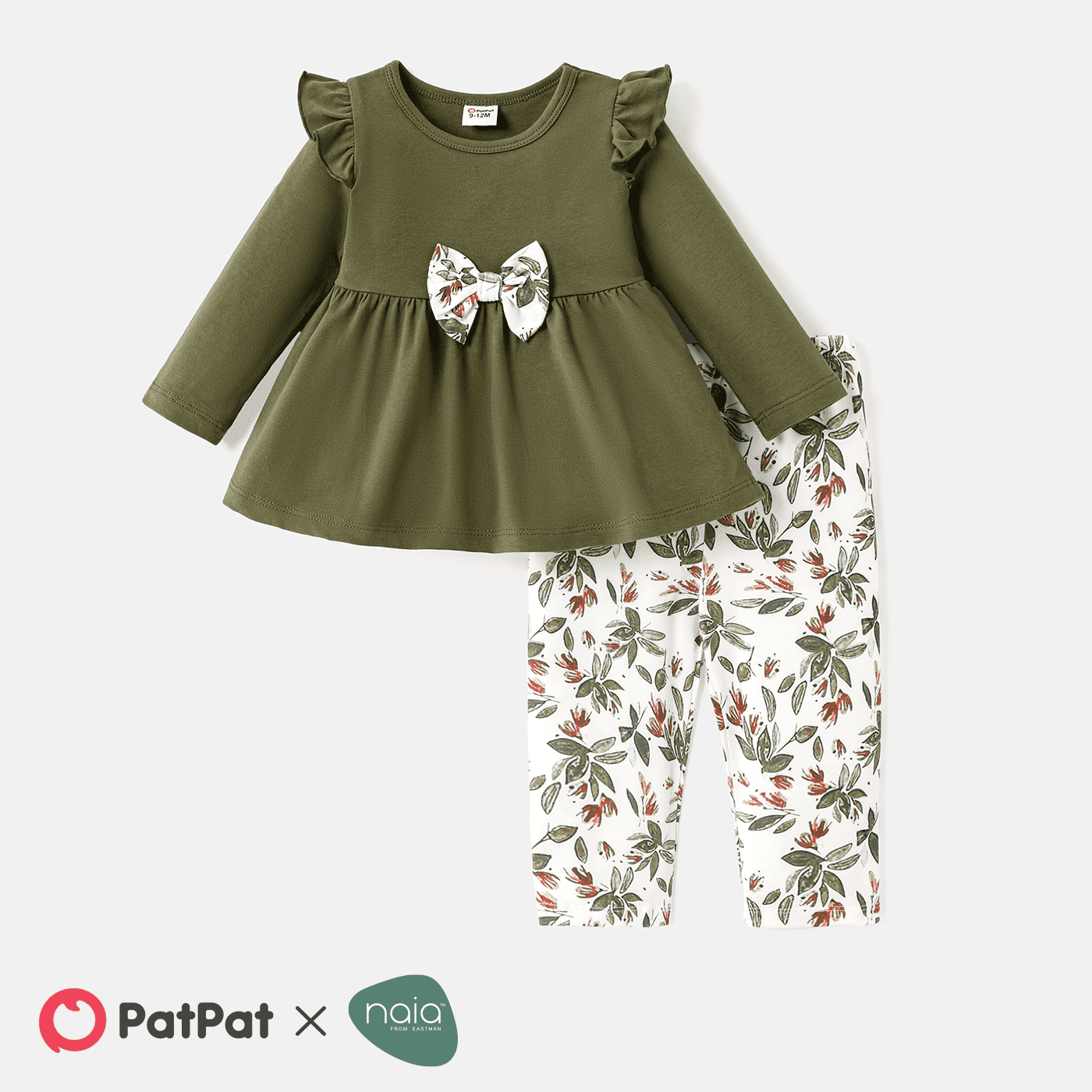 PatPat 2pcs Baby Girl Solid Cotton Ruffle Trim Bow Front Long-sleeve ...