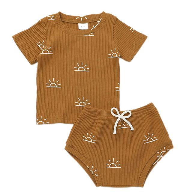 PatPat 2pcs Summer Baby Boy/Girl Ribbed Short-sleeve Sun Print Top and ...