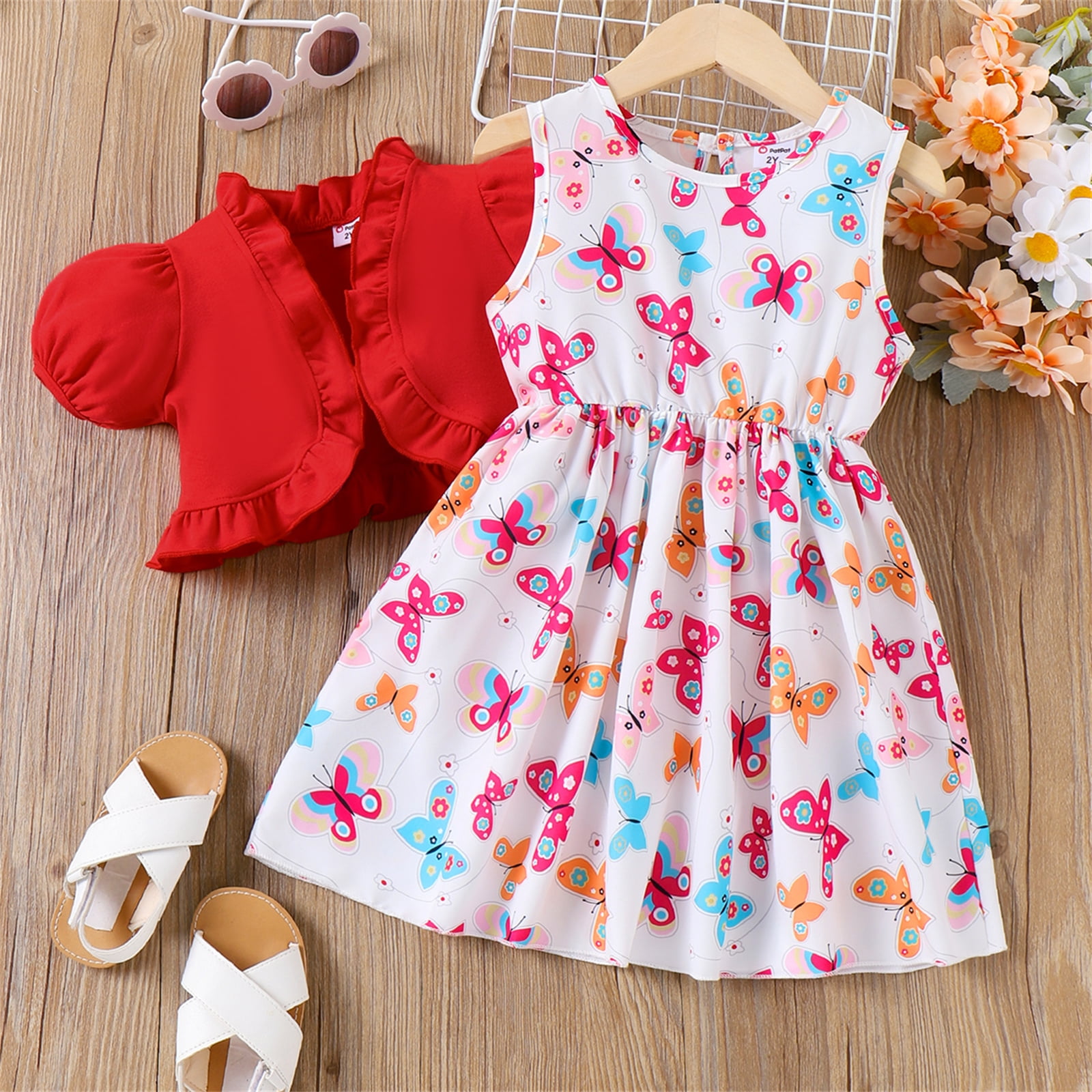 PatPat 2pcs Toddler Girl Dresses Set Girls Clothing Set Allover ...
