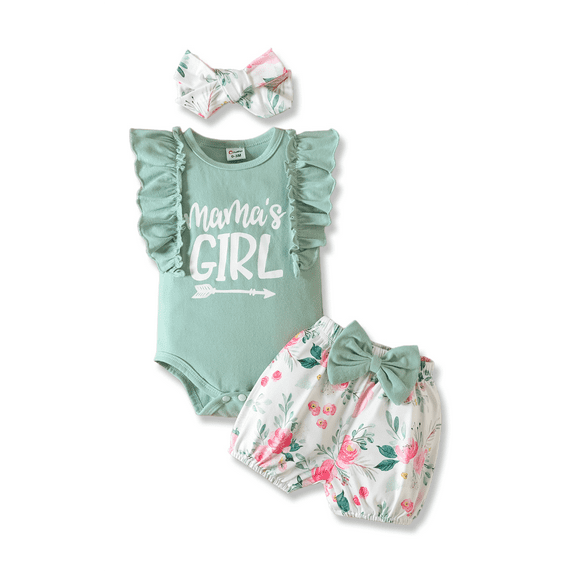PatPat Baby Girl Easter Outfit, Ruffle Bodysuit Mama's Girl, Floral Bloomers, 3-6 Months ...