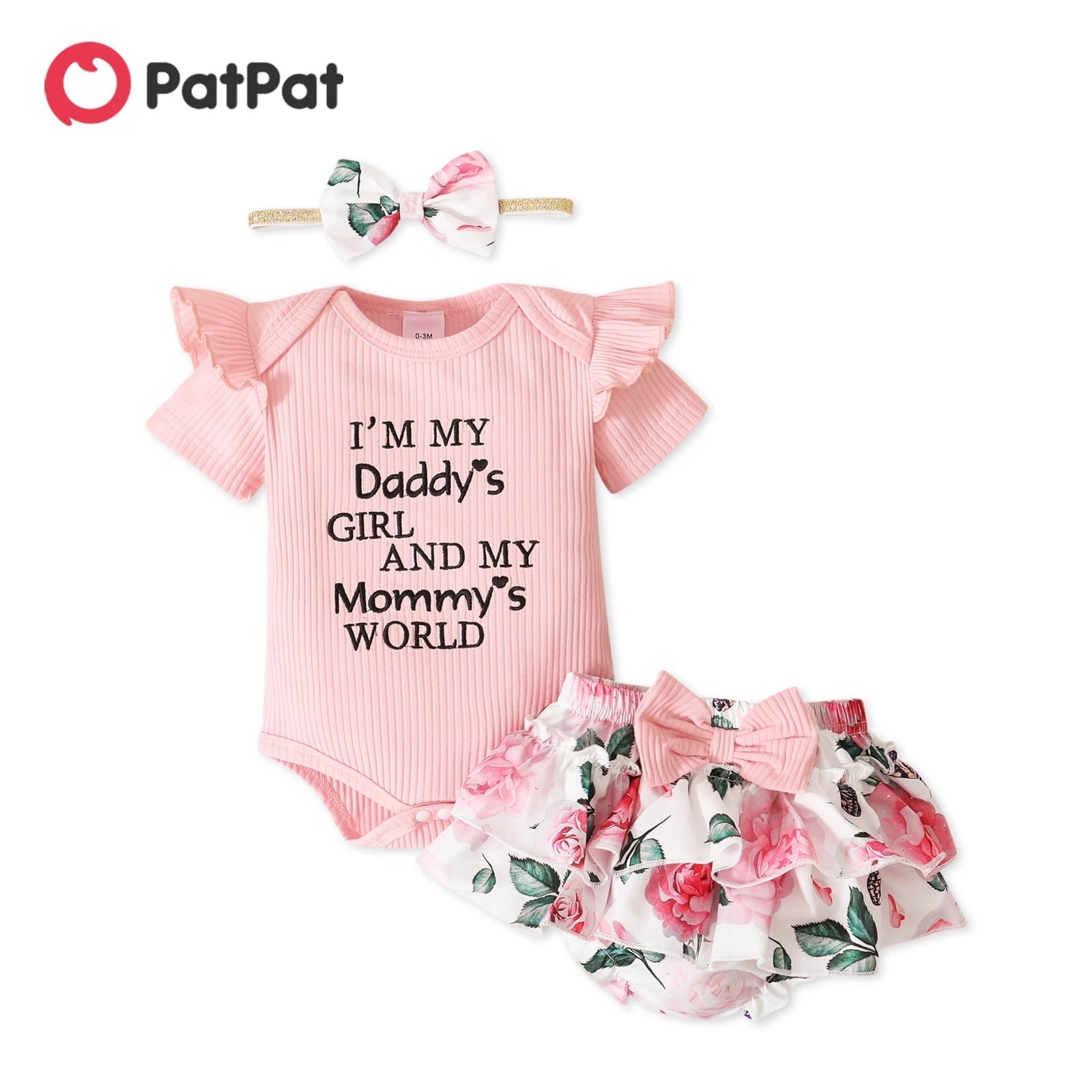PatPat Baby Girl 95% Cotton Romper Set, Letter Print Bodysuit, Floral ...