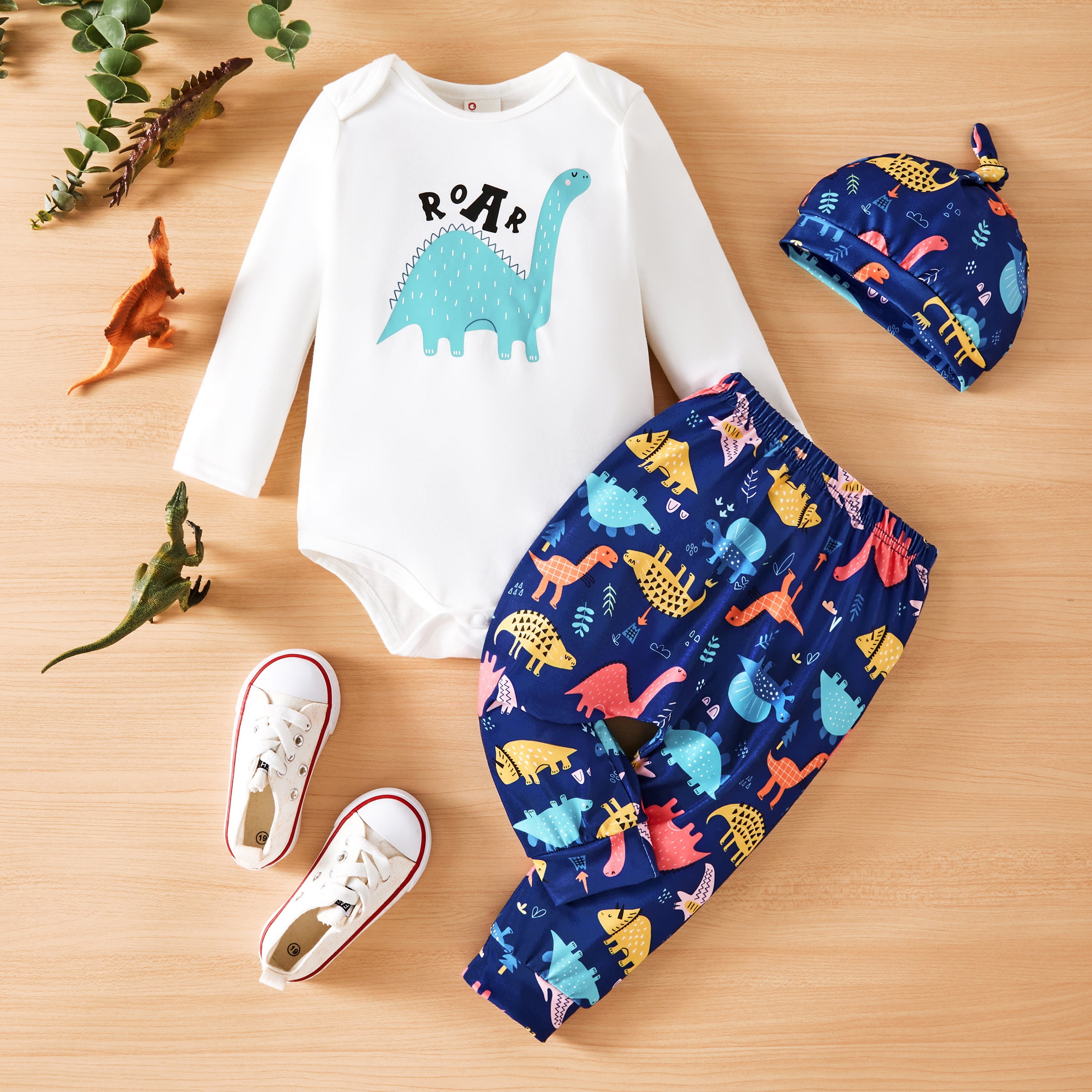 PatPat Baby Boy Outfit Set Long Sleeve Bodysuit and Pants with Dinosaur ...