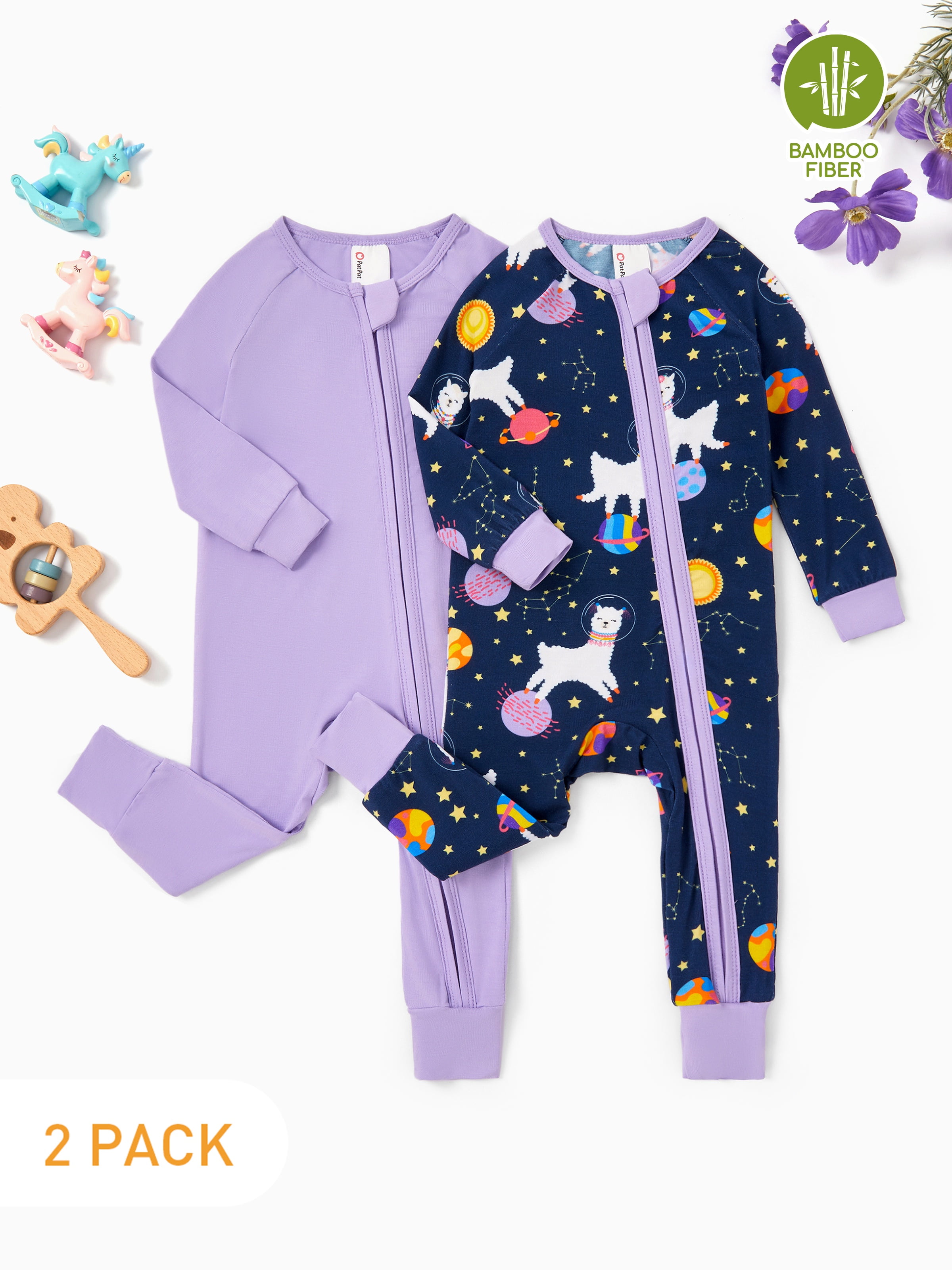 PatPat Baby Girl Clothes Baby Pajamas Viscose from Bamboo Footless Zip Bodysuits Baby Sleep N ...