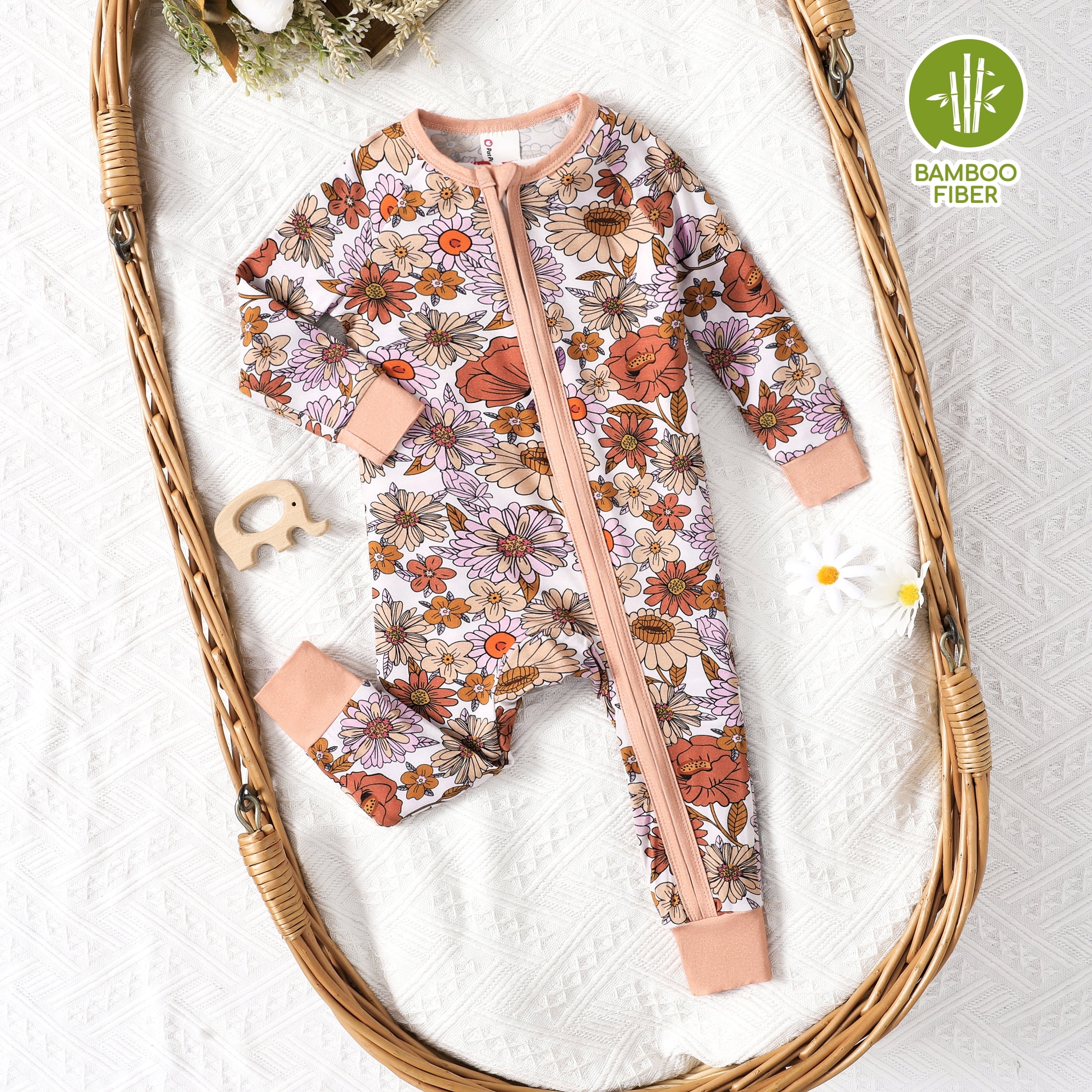 PatPat Bamboo Baby Pajamas, Long-Sleeved Zipper Bodysuit, Infant ...