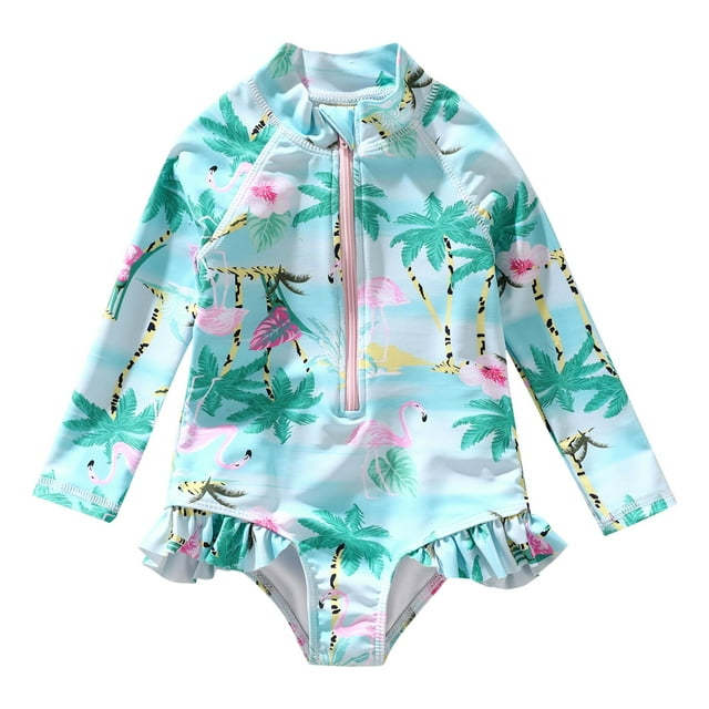 PatPat Bathing Suits for Toddler Girl One Piece Swimsuit Flamingo Rash Guards Little Girl Ruffle ...