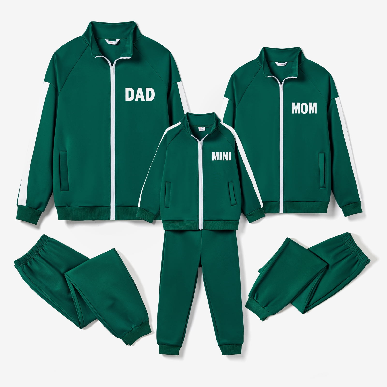 PatPat Casual Family Matching Dark Green Zipper Track Suits, CYAN-, Dad ...