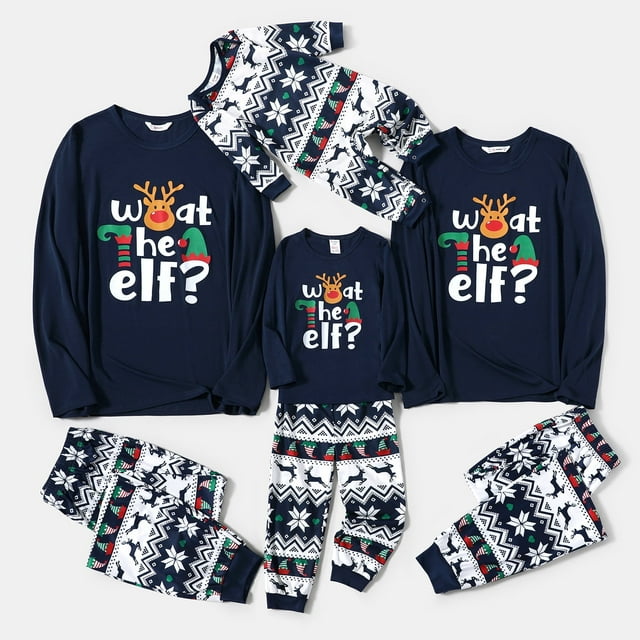 PatPat Christmas Family Matching Pajamas Dark Blue Elf Graphic Long ...