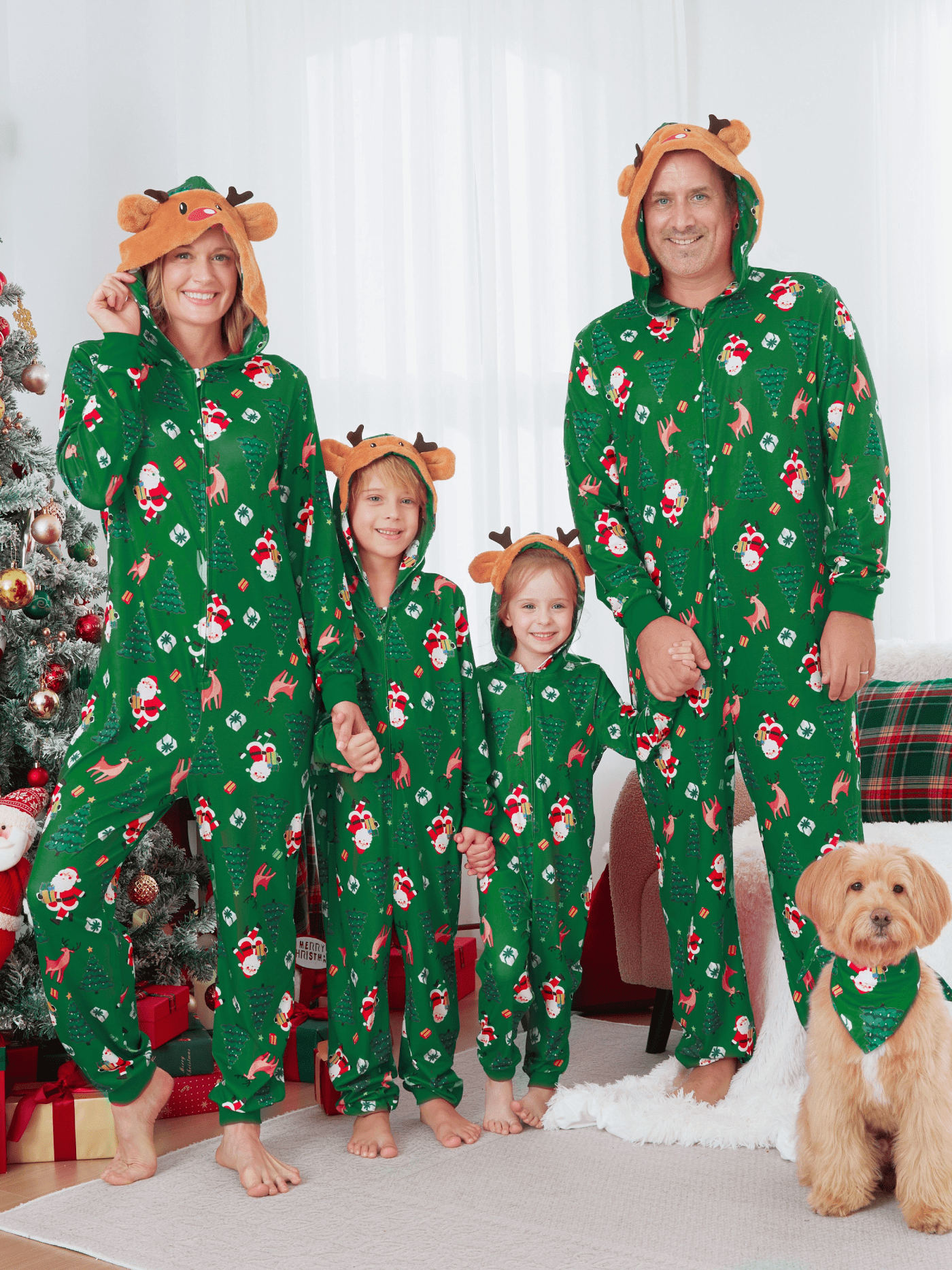 PatPat Christmas Family Matching Pajamas Sets Reindeer Hooded Bodysuits ...
