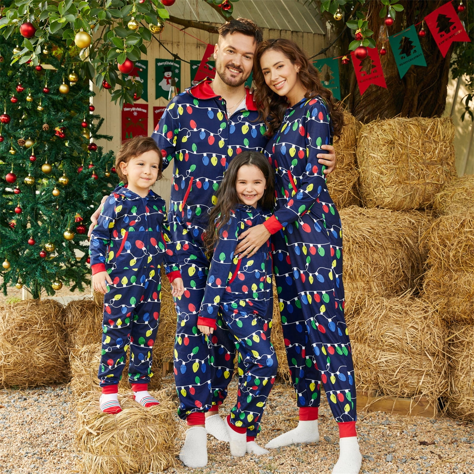 PatPat Christmas Pajamas Allover Colorful String Lights Onesies Pjs ...