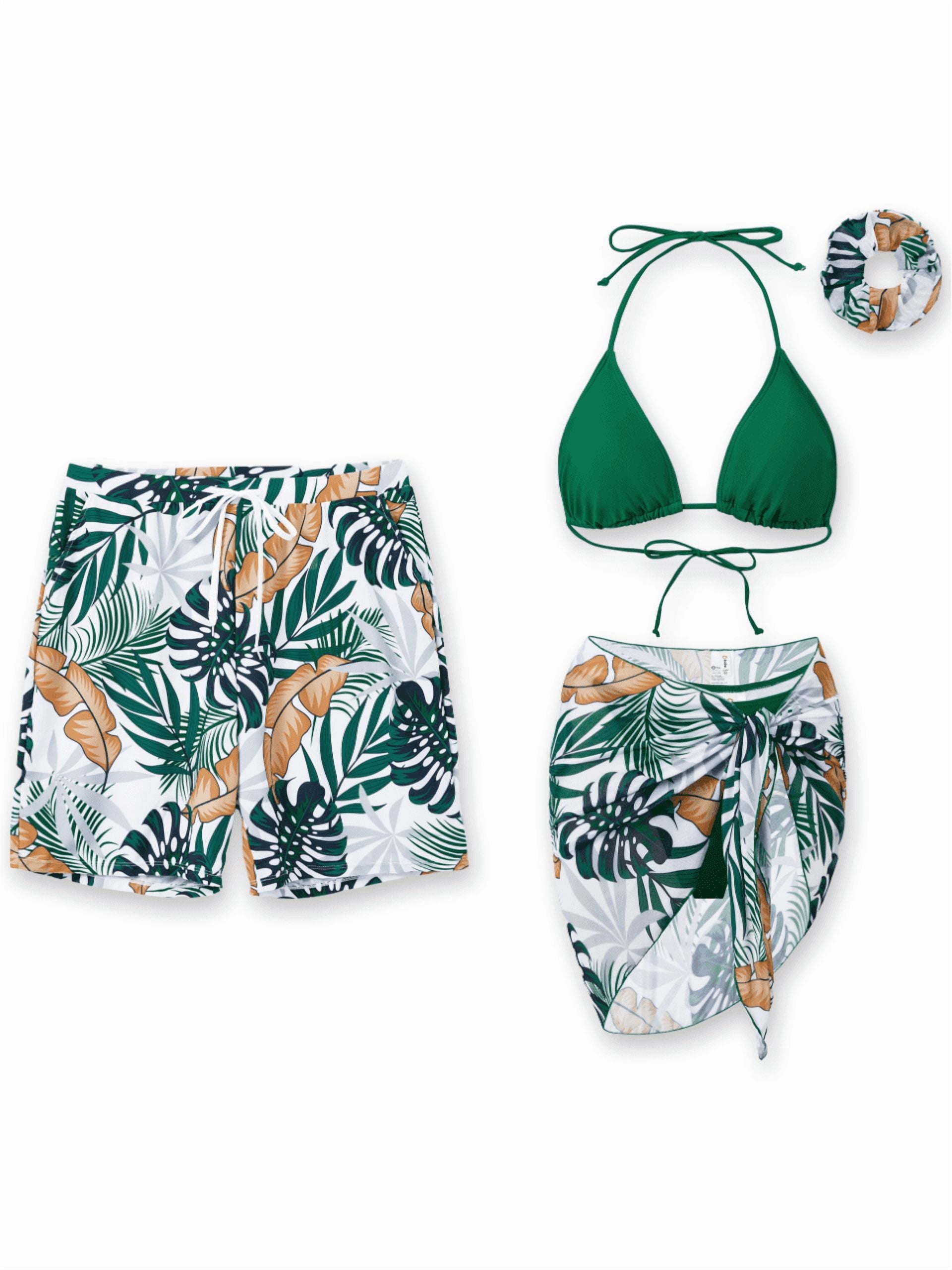 PatPat Bikini Sets For Women Bathing Suits Tropical Green Beach Coverup ...