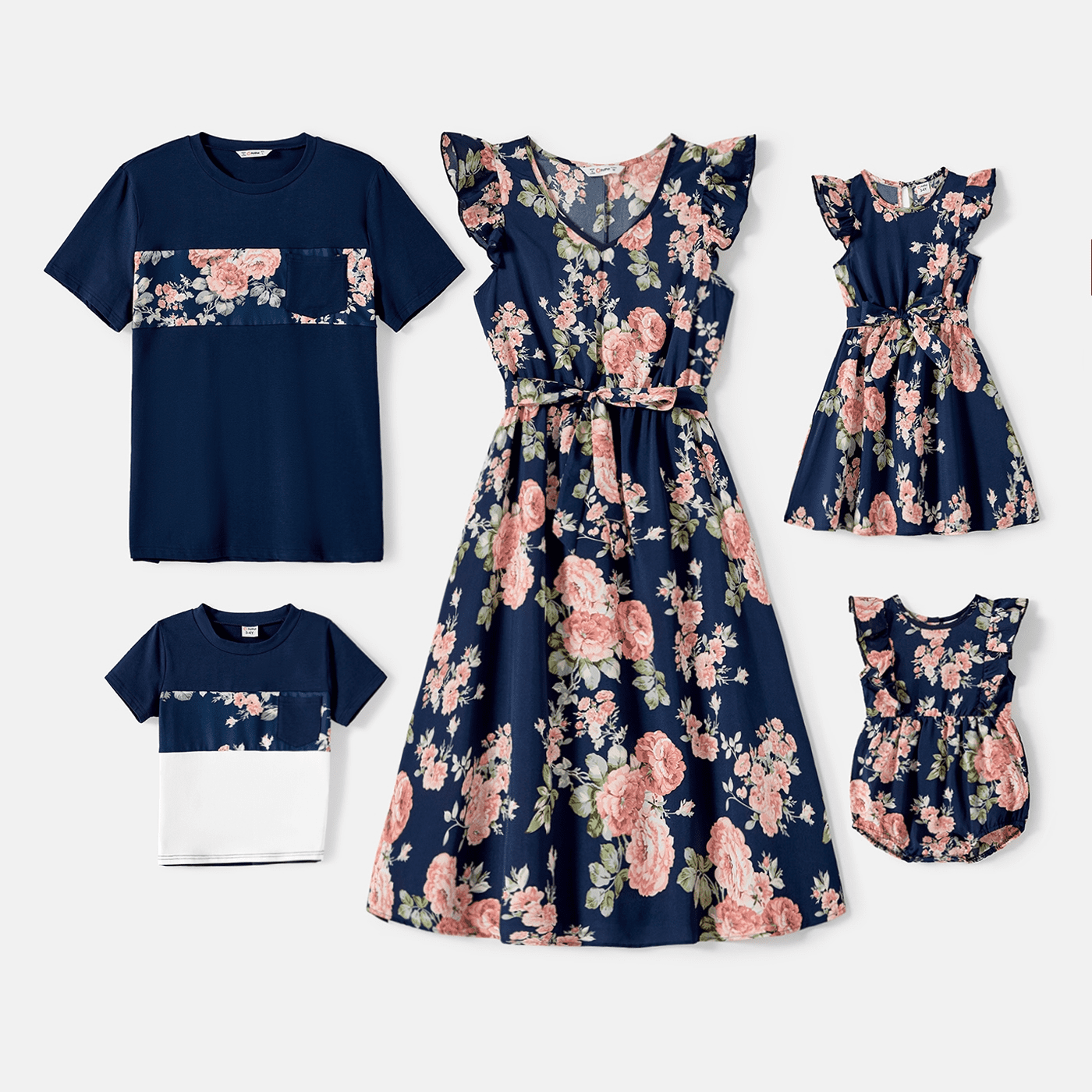 PatPat Family Matching Allover Floral Print Flutter-sleeve Belted ...