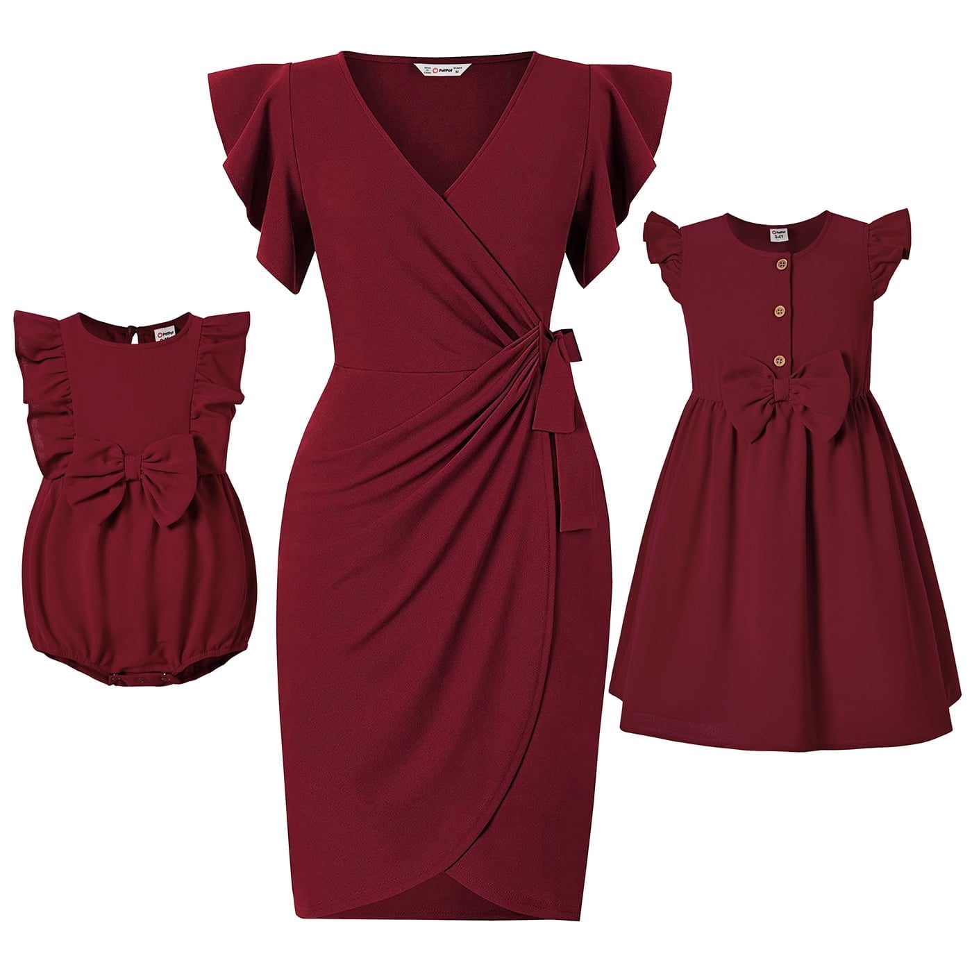 PatPat Family Matching Dresses Burgundy Toddler Girl 2T Mommy and Me ...