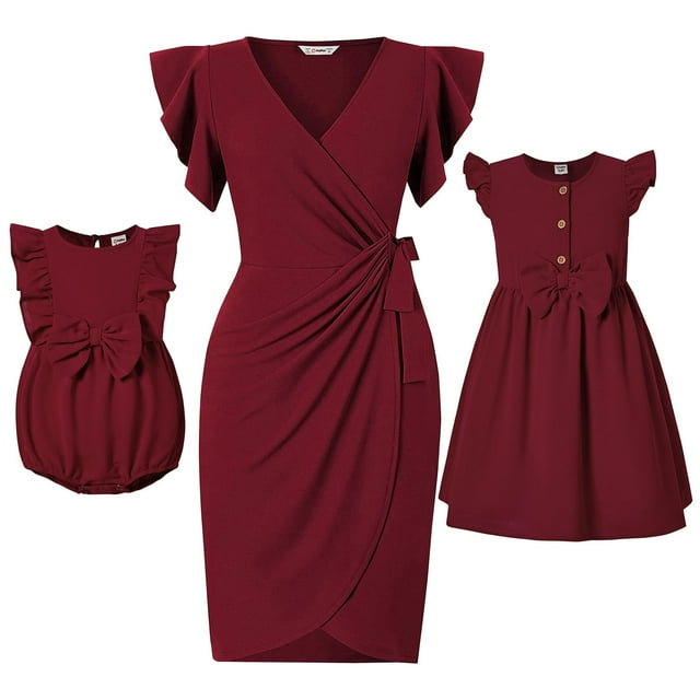 PatPat Family Matching Dresses Burgundy Toddler Girl 2T Mommy and Me ...
