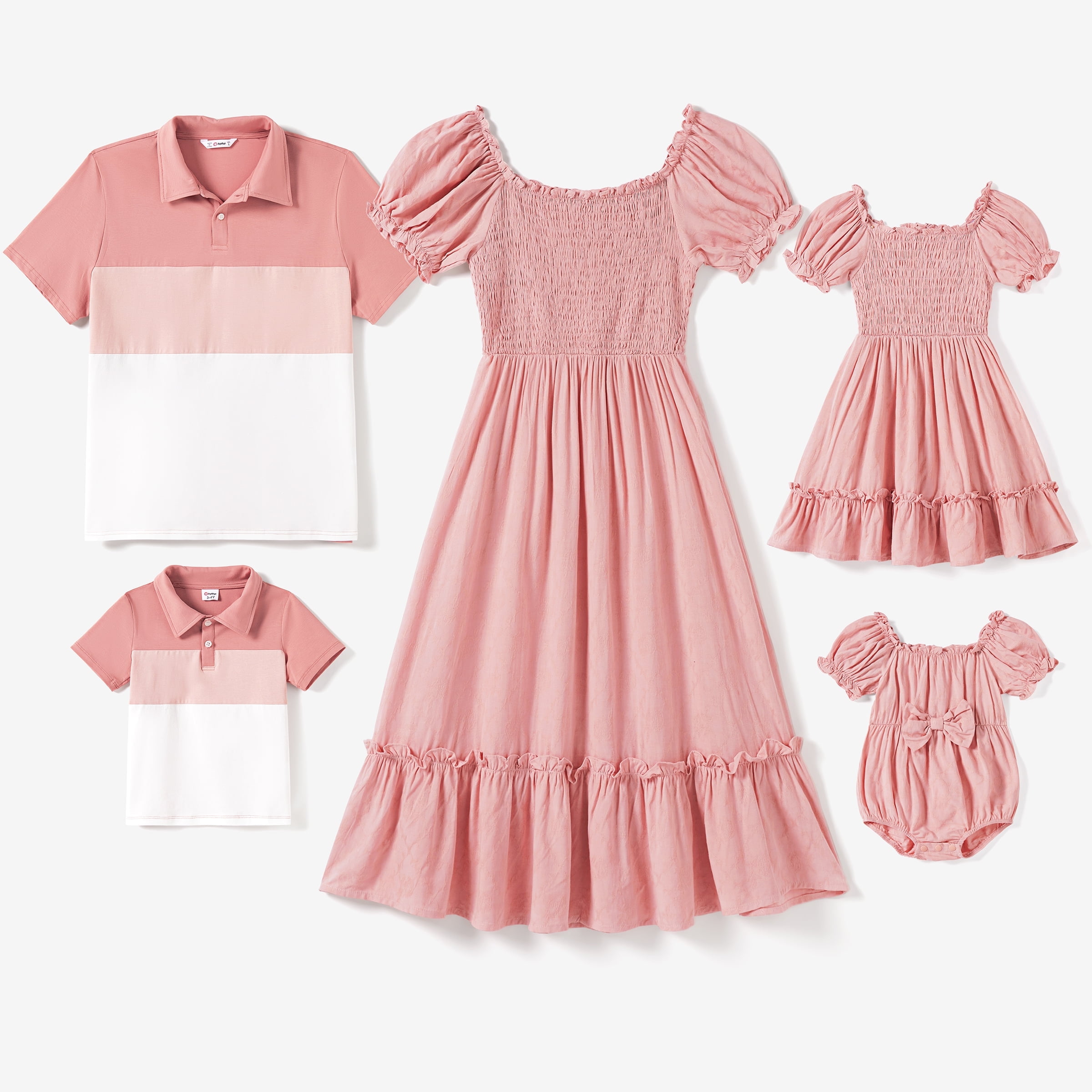 PatPat Family Matching Outfits Women Maxi Dress Pink Shirred Top Bubble ...