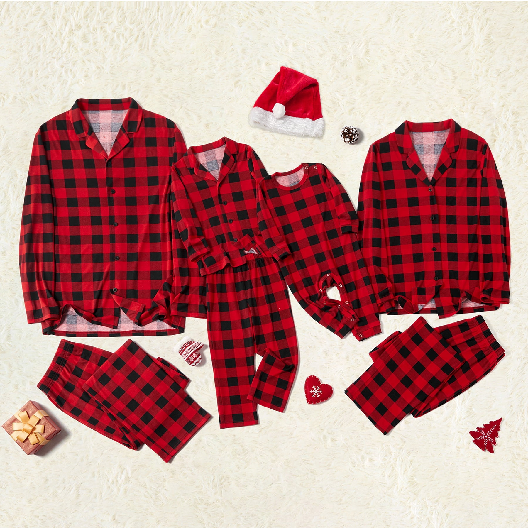 PatPat Family Matching Polo Collar Plaid Christmas Pajamas Sets,Flame ...