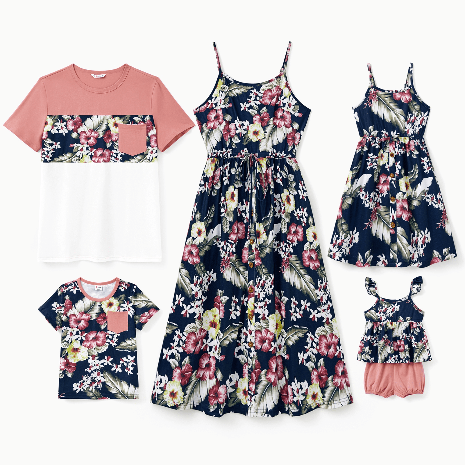 PatPat Family Matching Sets Button Up Belted Strap Dress and Floral ...