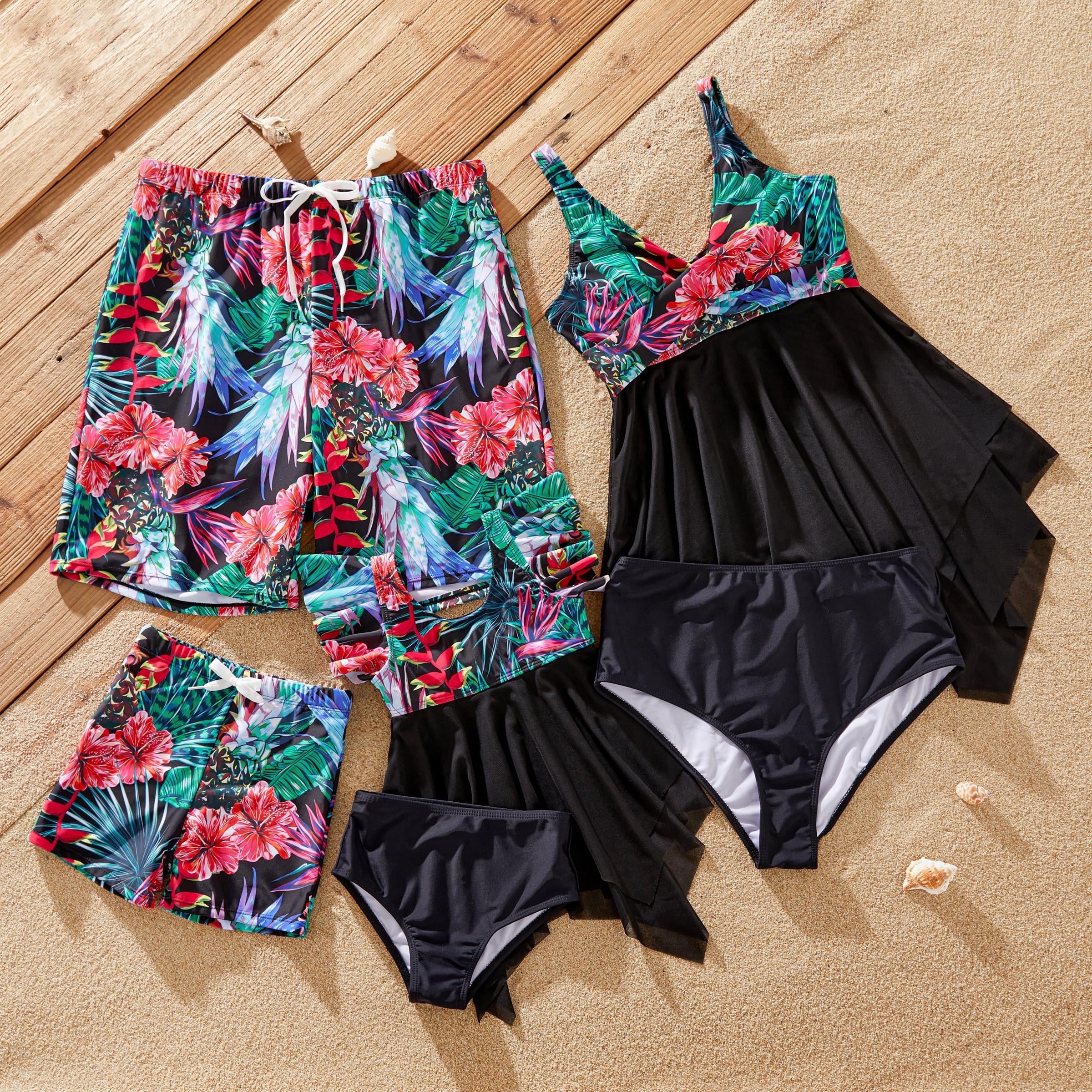 PatPat Family Matching Swimsuits V-Neck Spliced Mesh Tankini and Floral ...