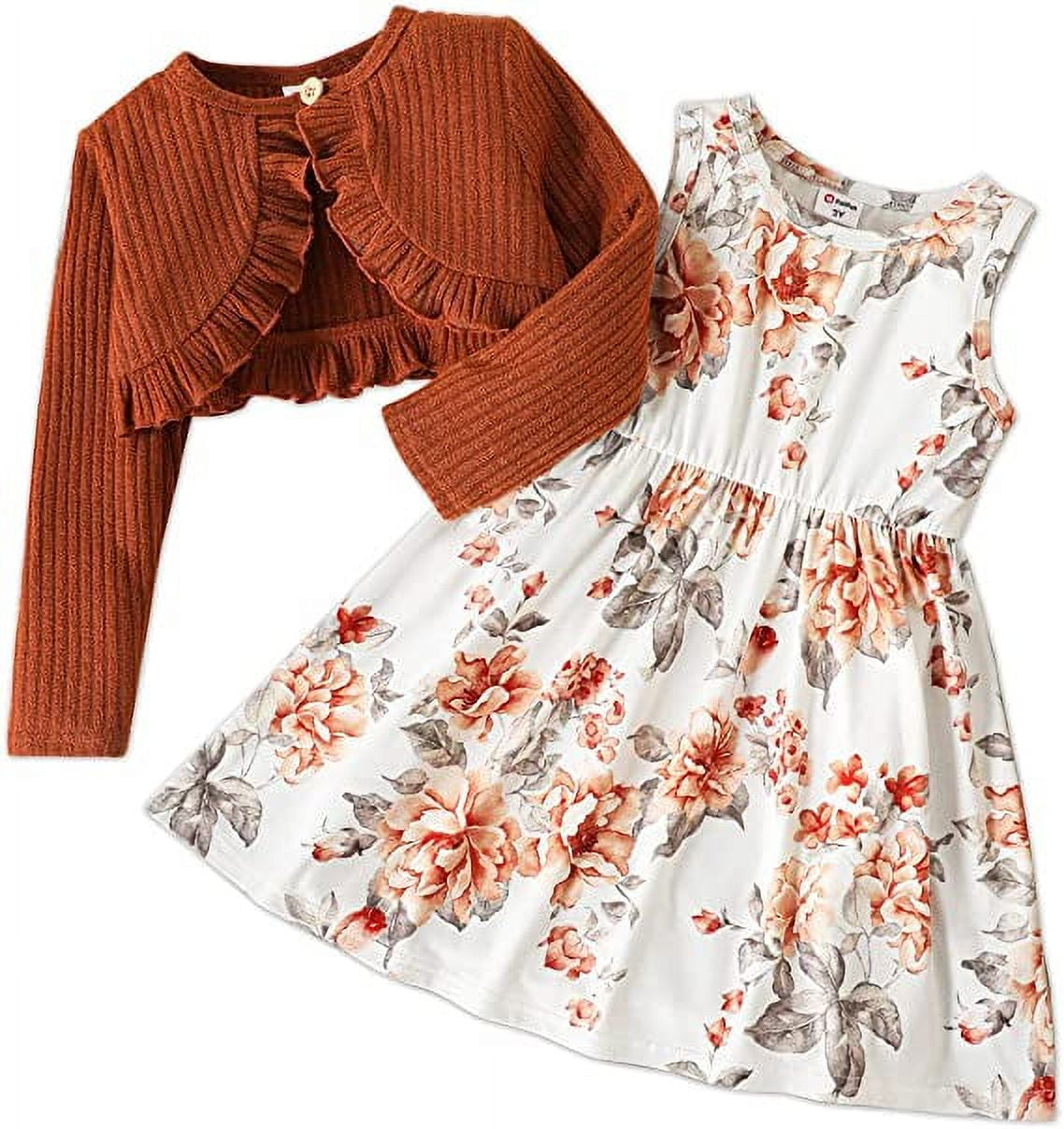 PatPat Floral Girl Dress Toddler Girl Clothes 2pcs Kid Sleeveless Dress and Long Sleeve Ruffled ...