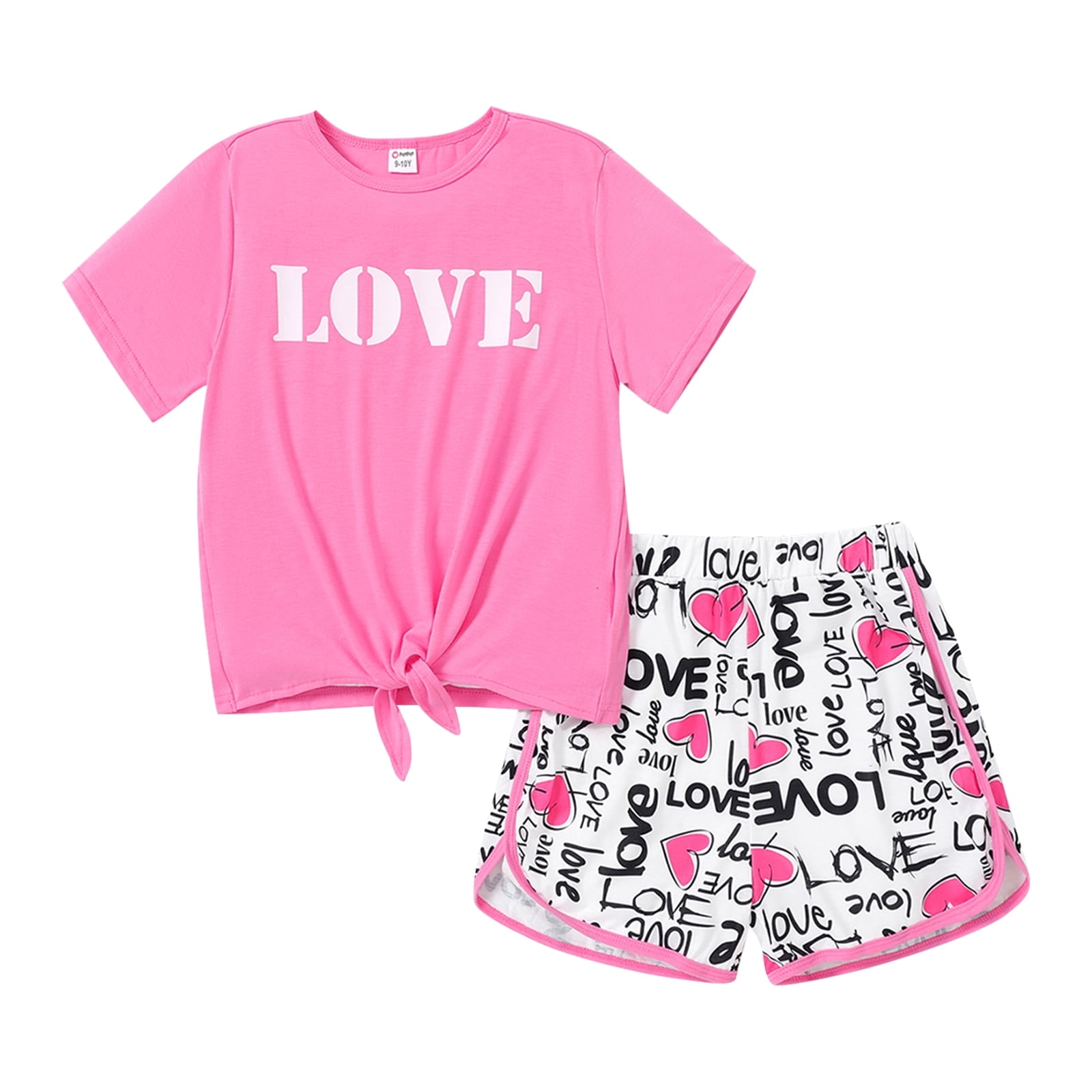 PatPat Girls 2 Pieces Outfits Love Heart Graphic T-Shirt and Athletic ...