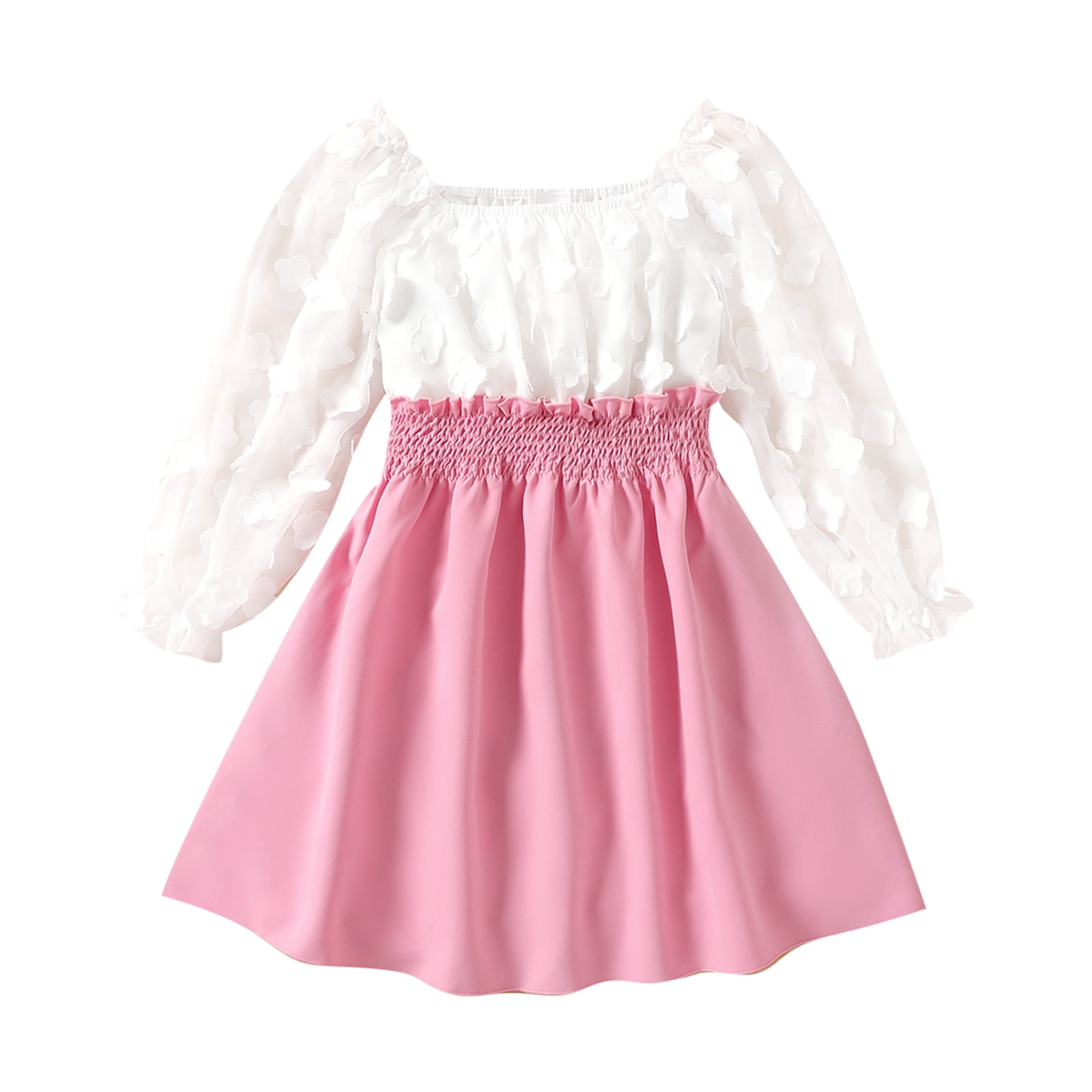 PatPat Girls Dresses 3D Floral Smocked Square Neck Elegant Dress Sizes ...