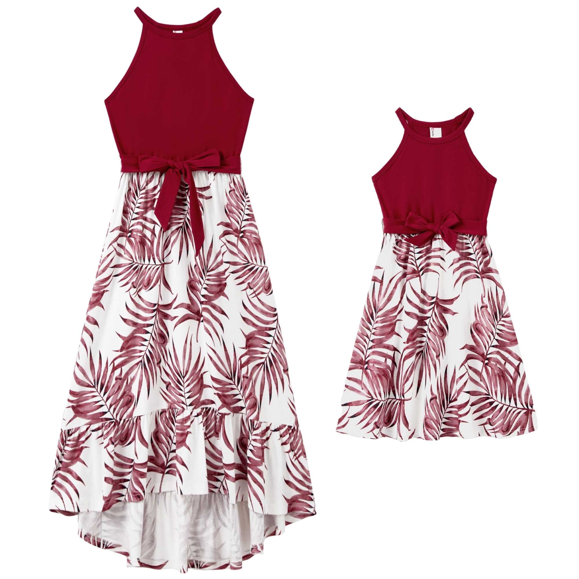 PatPat Girl Dresses Mommy and Me Red Halter Dresses Sunflower Casual ...