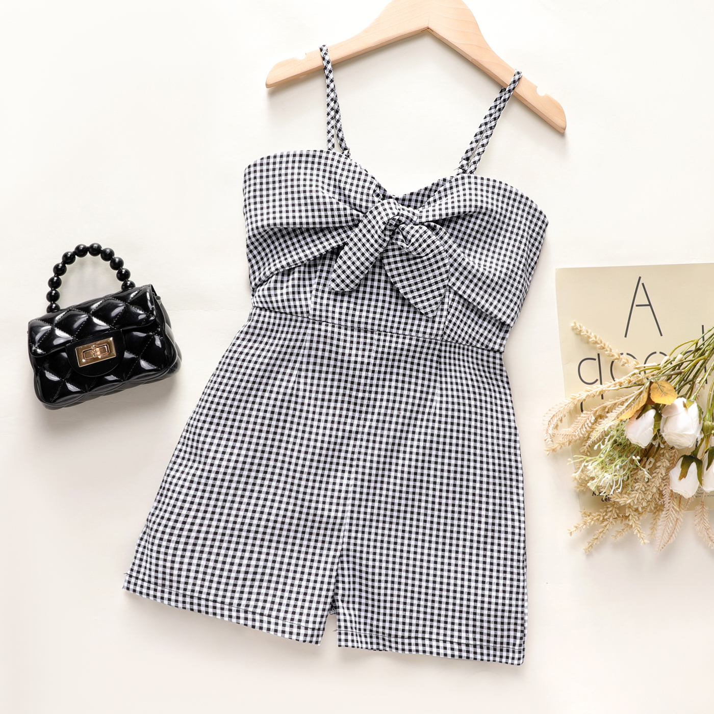 PatPat Girls Outfits Bow Front Plaid Cami Romper Sizes 5-12 - Walmart.com