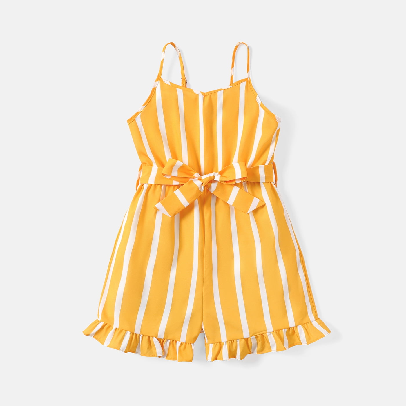 PatPat Girls Outfits Stripe Ruffled Belted Slip Rompers Sizes 5-12 ...