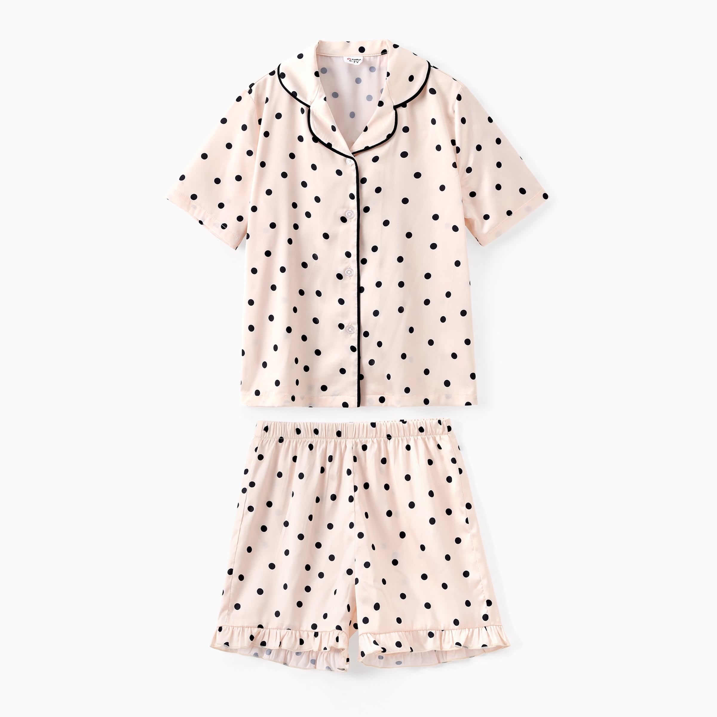 PatPat Girls Pajamas Button Down Collared Top and Ruffled Shorts Pajama ...