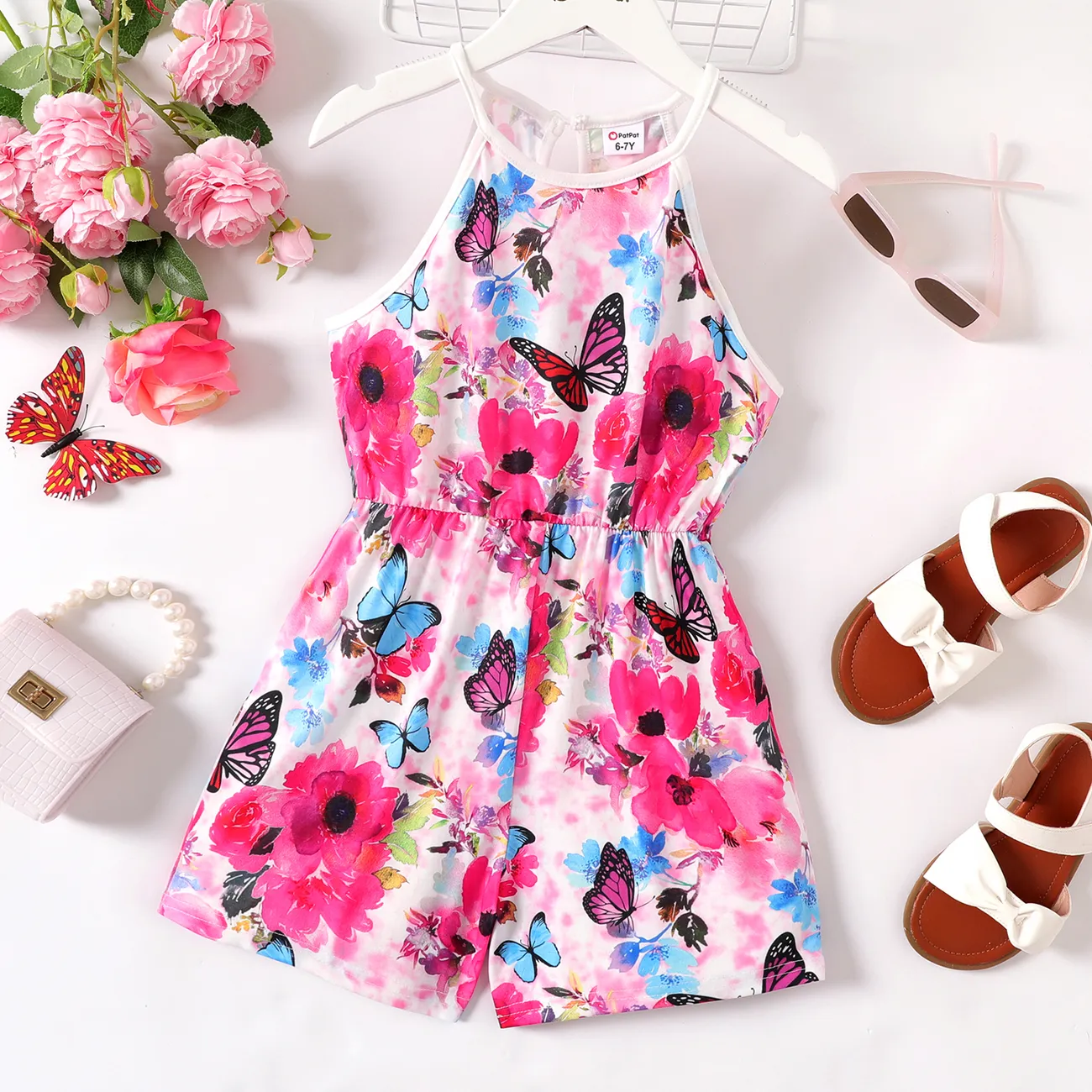 PatPat Girls Romper Kids Summer Clothes Floral Print Halter Off ...