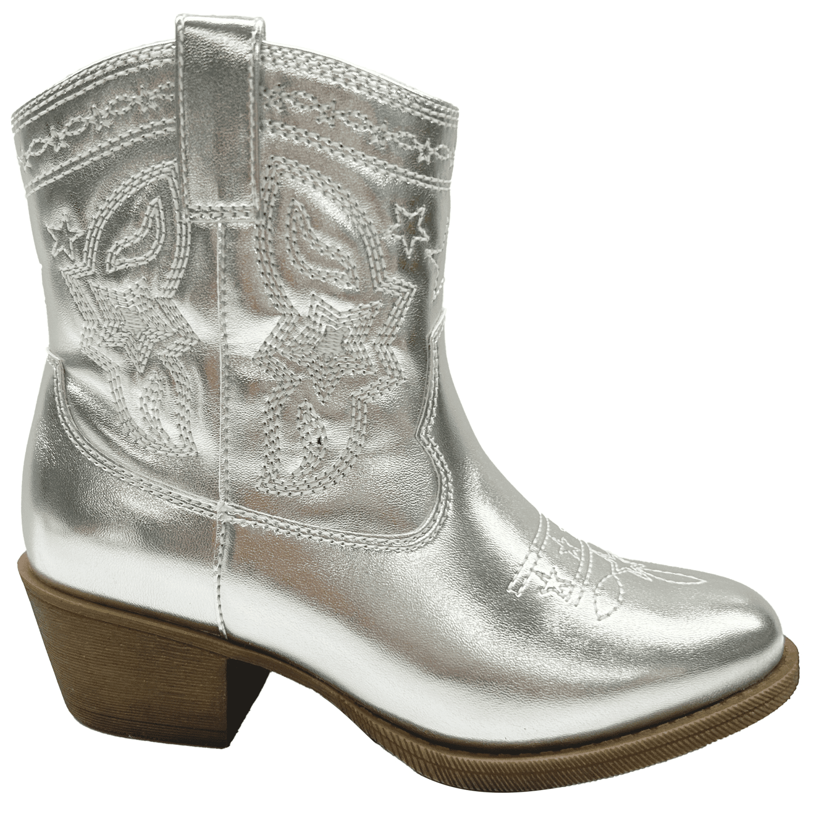 PatPat Girls Sliver Cowgirl Boots Size 6, Mid Calf Platform Horse ...