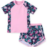 PatPat Girls Swimsuit Short Sleeve Rash Guard Floral Print Two Piece ...