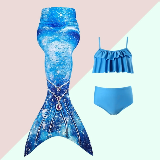 Patpat Girls Swimsuits 3pcs Mermaid Bikinis Set Bathing Suits Mermaid