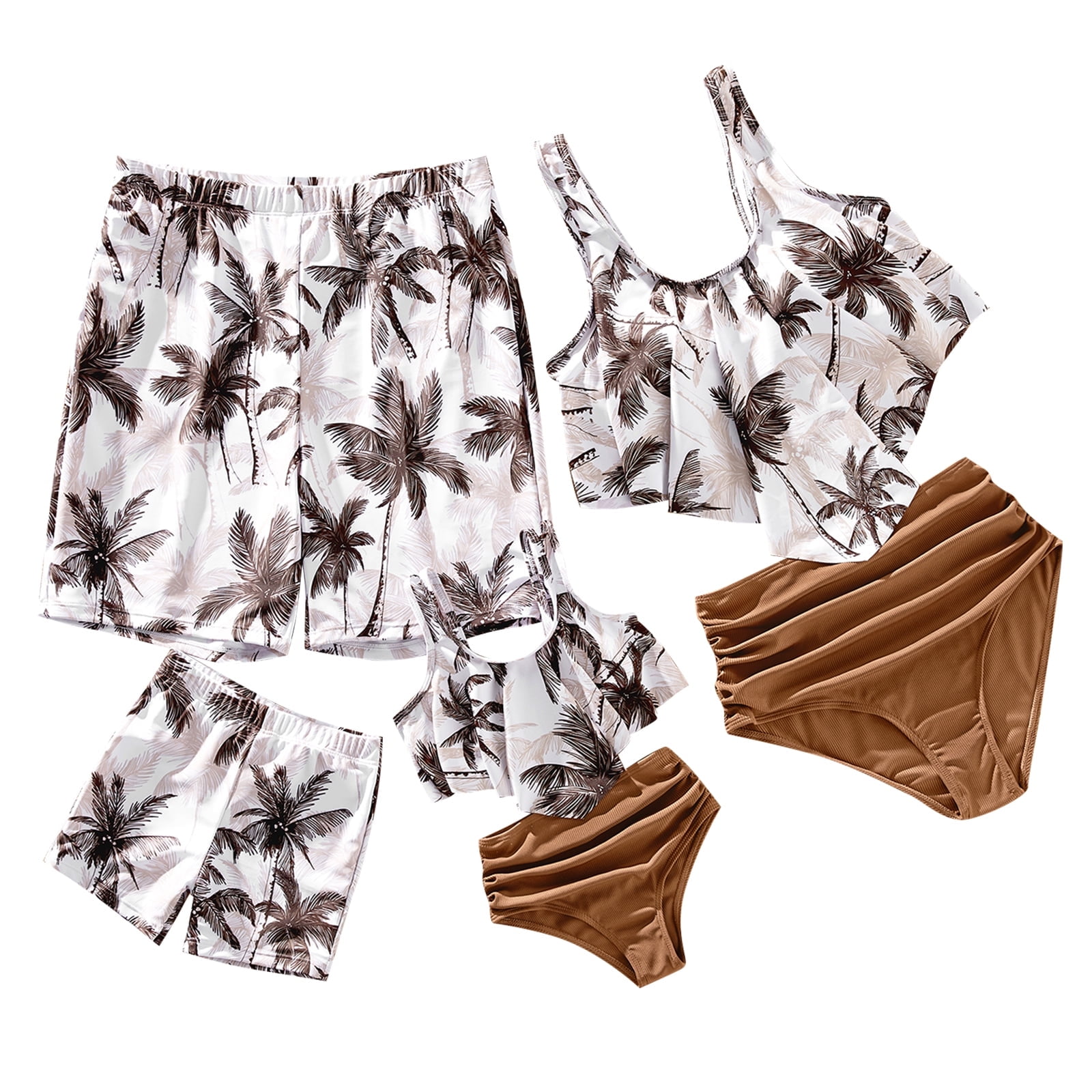 PatPat Girls Swimsuits Two Piece Bikini Set Coconut Tree Ruched Family ...