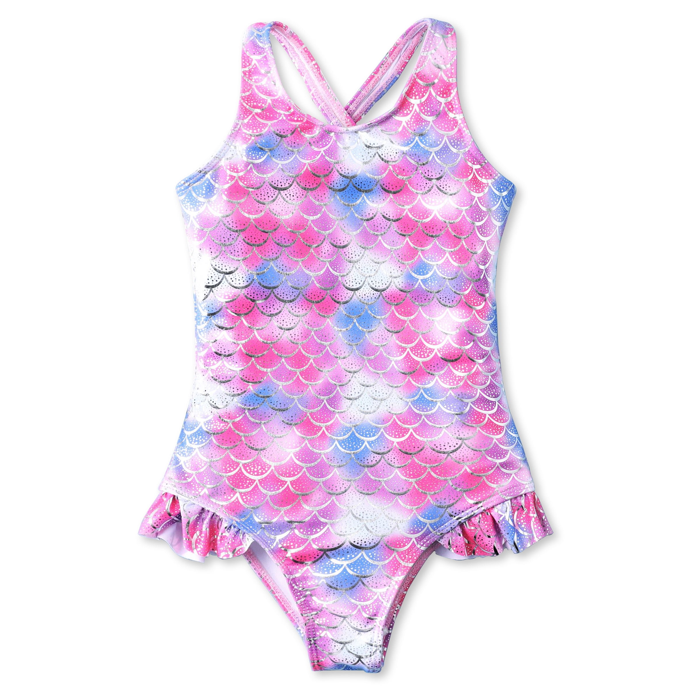 PatPat Girls Tankinis Fish Scale Graphic Crossover Straps Ruffled One ...