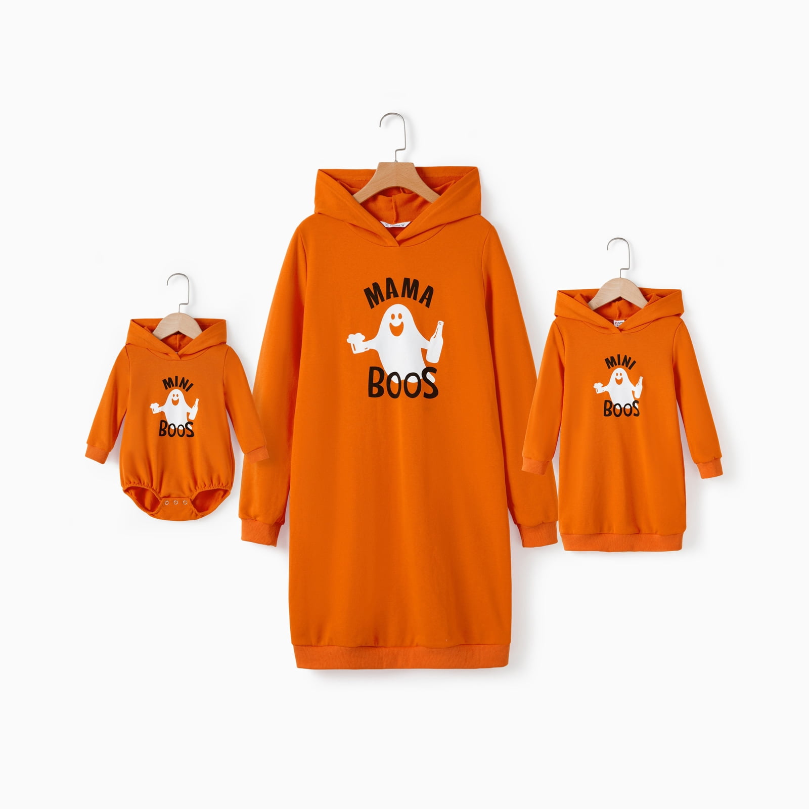 PatPat Halloween Mommy and Me Ghost Pattern Orange Long Sleeves Hooded ...