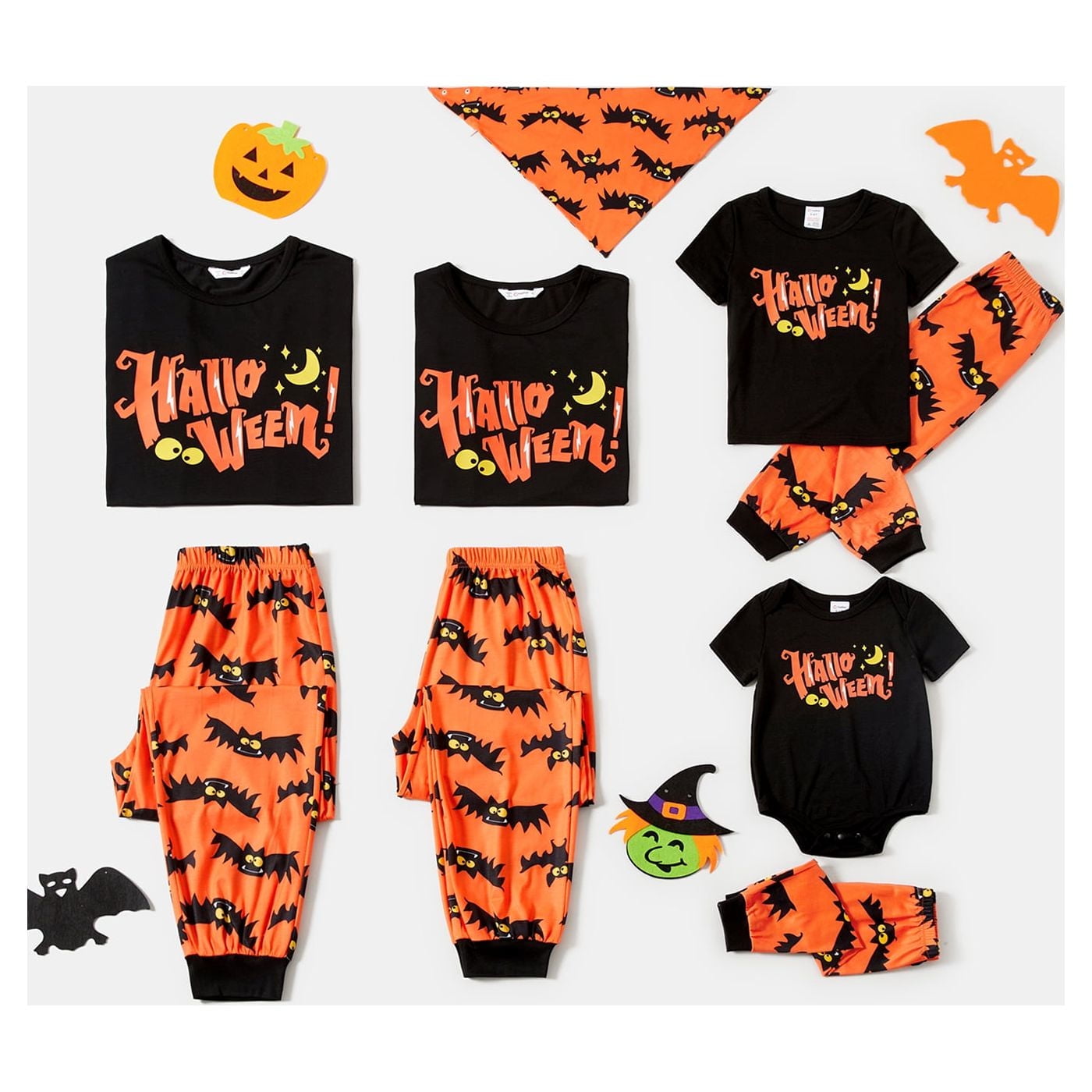 PatPat Halloween Family Matching Sleepwear: Letter & Bat Print Short ...