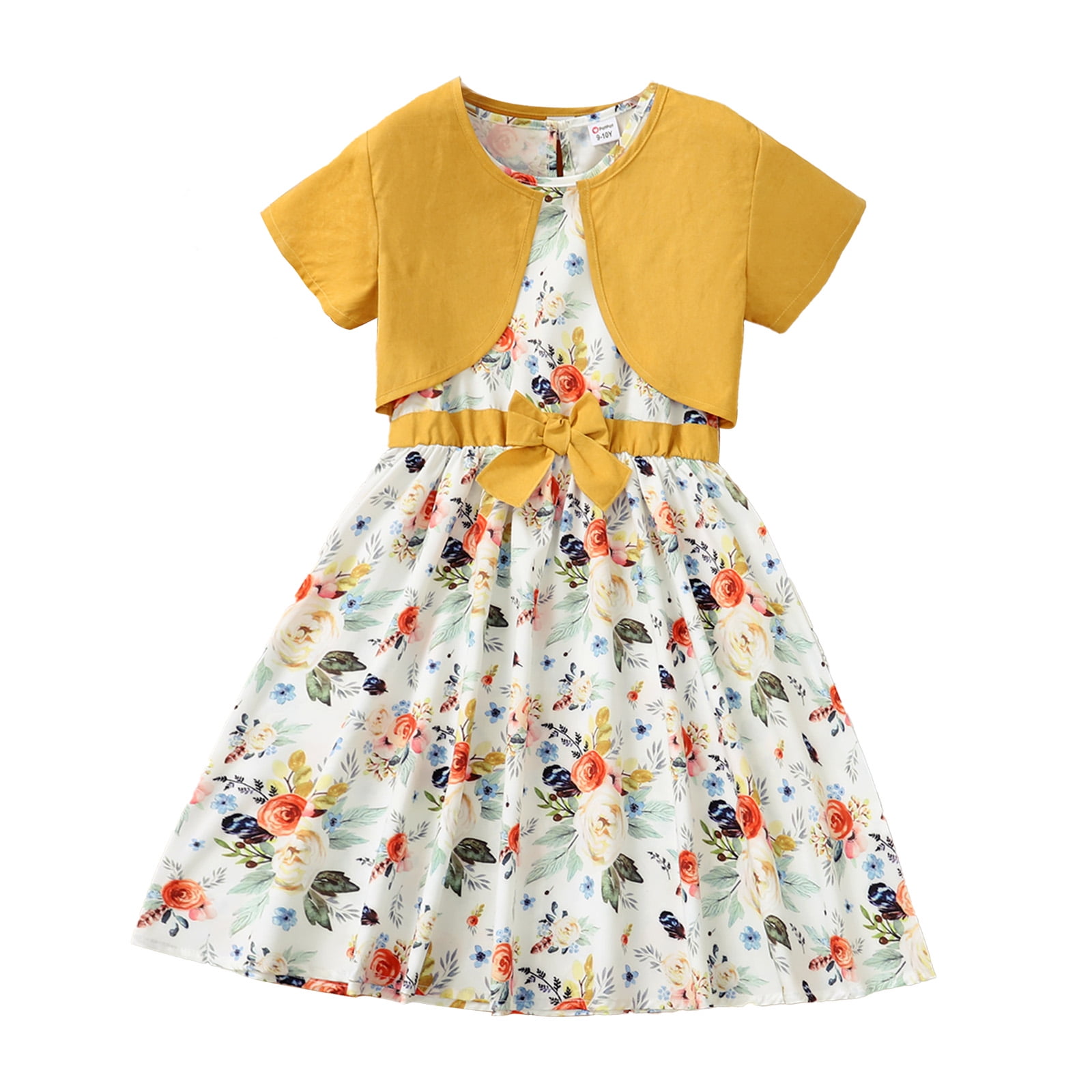 PatPat Kid Girl Floral Print Bowknot Design Sleeveless Dress and Solid ...