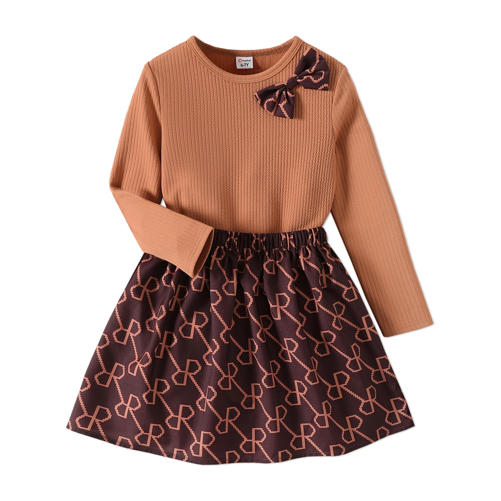 PatPat Kid Girl Long Sleeve Swaeter and Allover Print Skirt Set 2Pcs ...