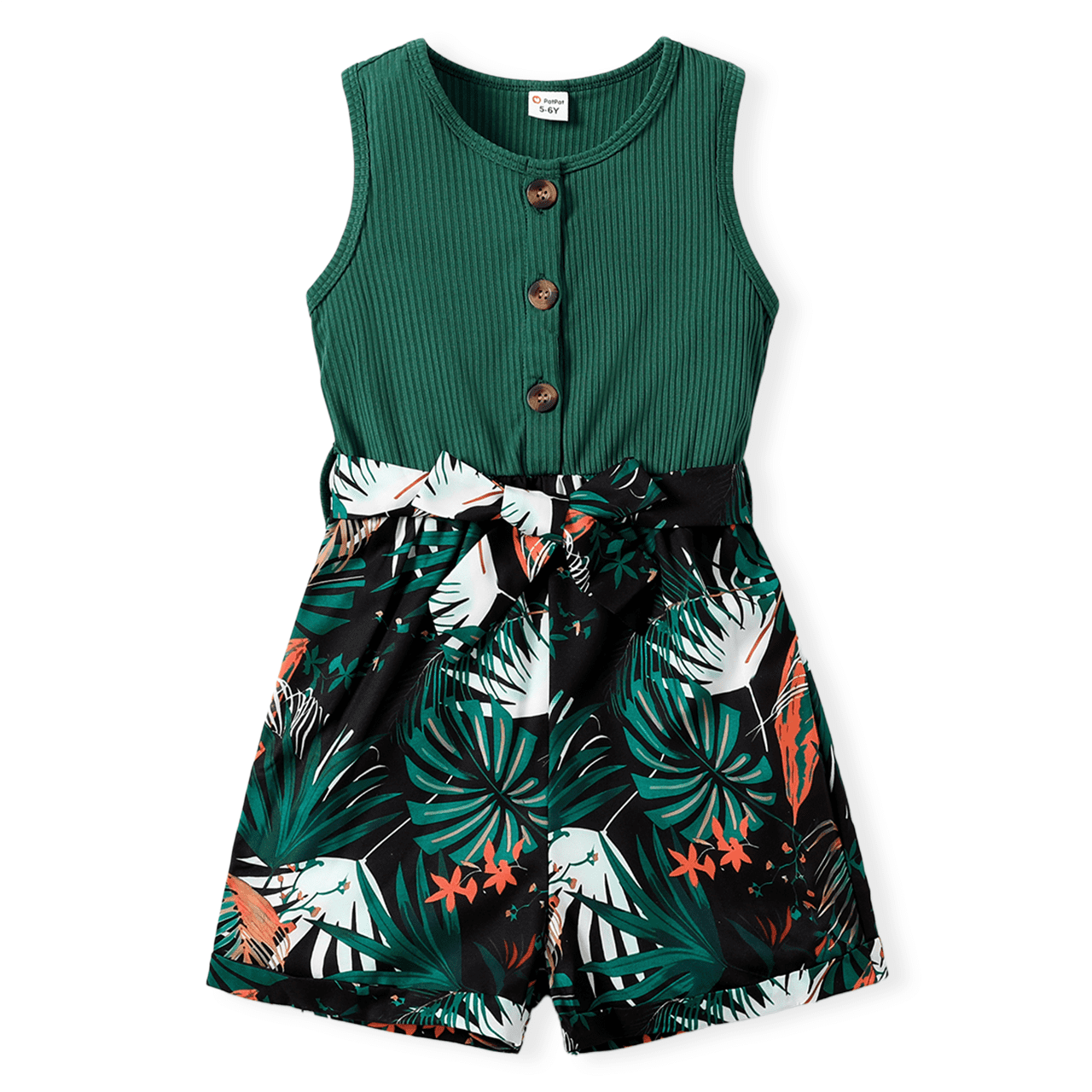 PatPat Kid Girl Summer Sleeveless Romper Floral Print Button Design ...