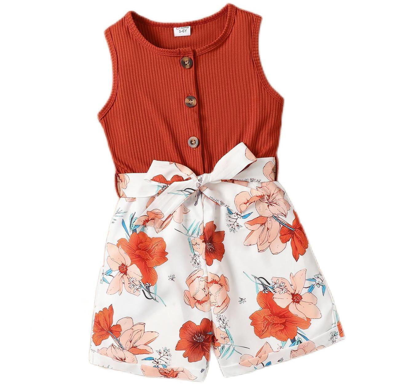 PatPat Kid Girl Summer Sleeveless Romper Floral Print Button Design ...