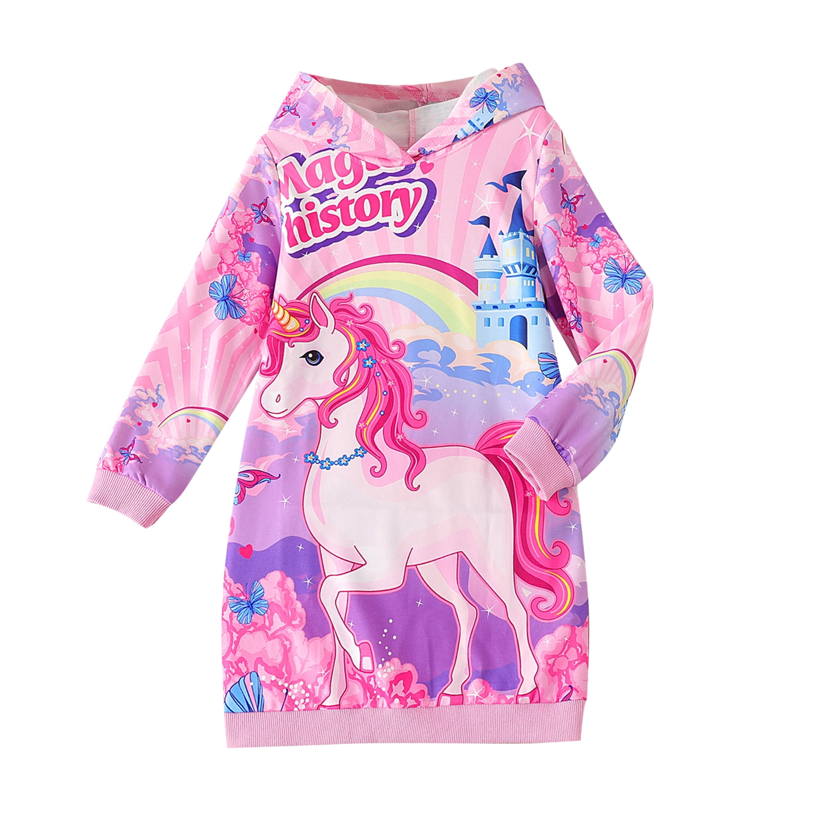 PatPat Kid Girl Unicorn Clothes Hooded Dress Size 5-12 - Walmart.com