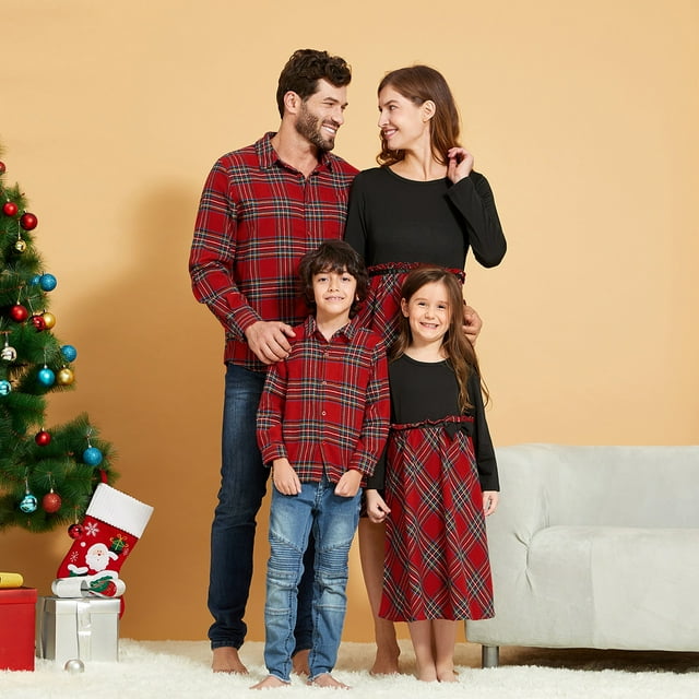 PatPat Mommy and Me Dress Plaid Series Family Matching Couple Sets ...