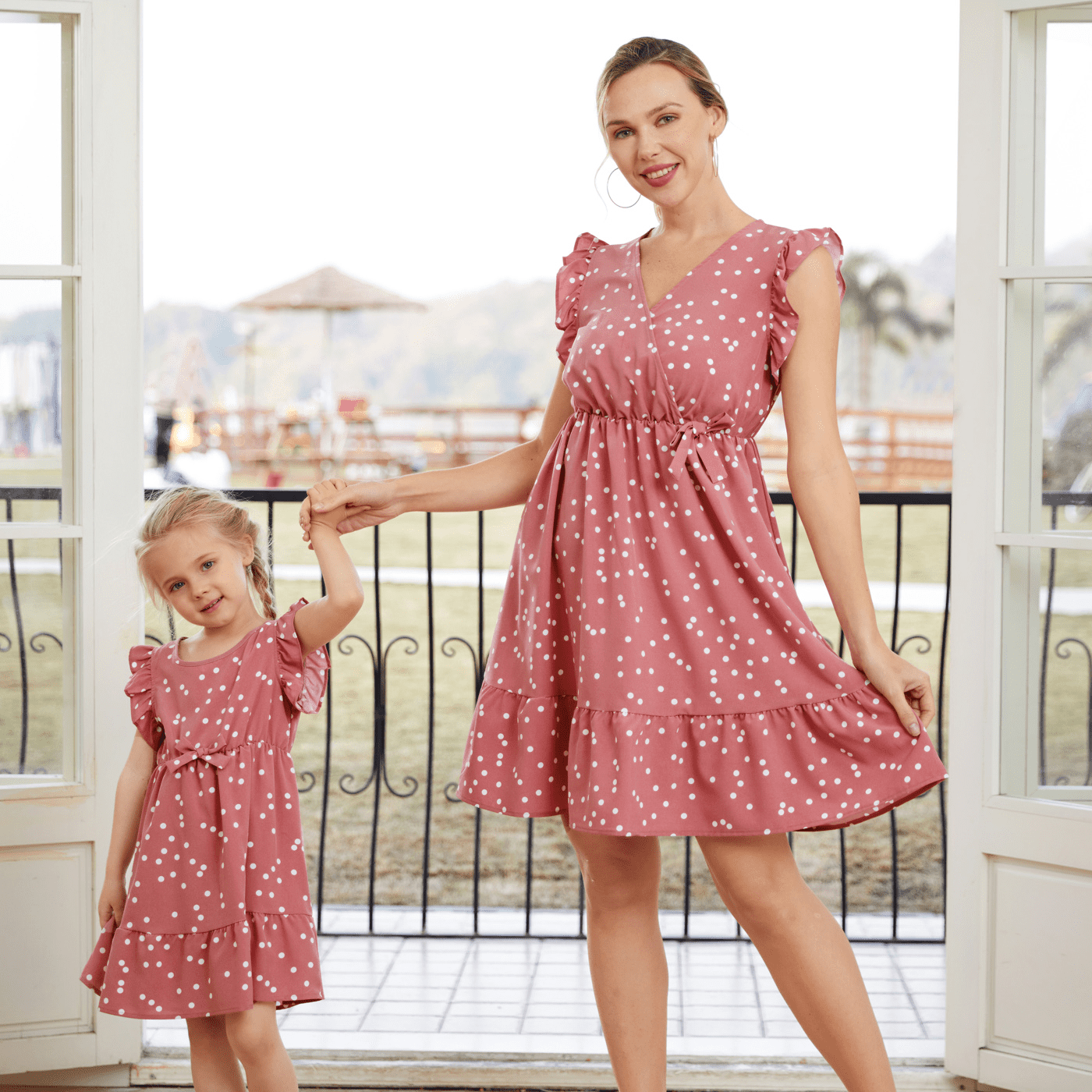 PatPat Mommy and Me Matching Summer Dresses, Pink Polka Dot Midi ...