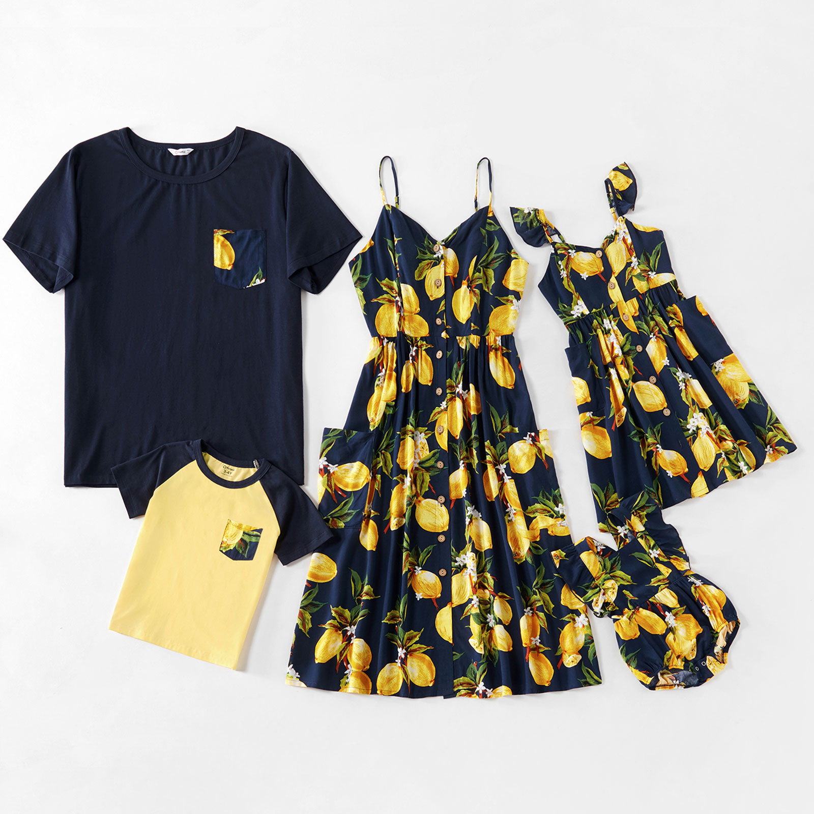 PatPat Mosaic Cotton Family Matching Outfits Mommy and Me Dark Blue Dresses and Denim Tops Polo ...