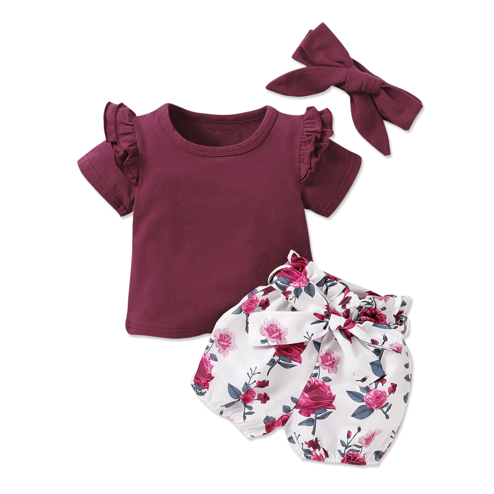 PatPat Cute Toddler Baby Girl Clothes, 100% Cotton, Pretty Floral 3pcs Outfit Set, Size 9-12 ...