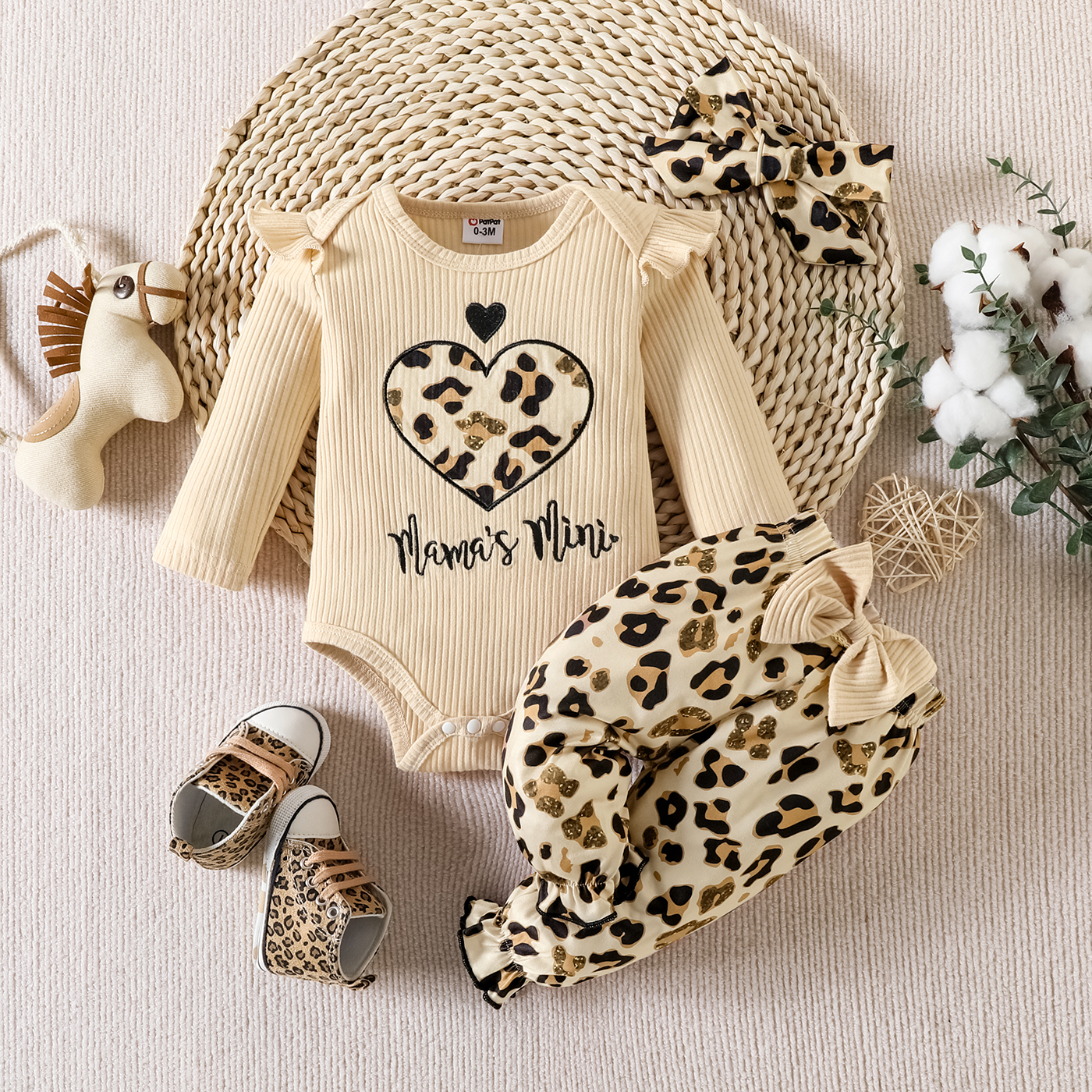 PatPat Newborn Baby Girls Ribbed Romper Striped Pants with Headband ...