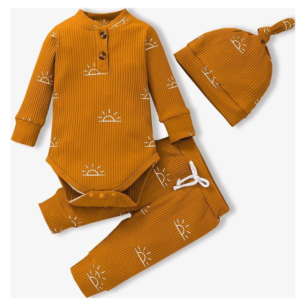 PatPat Newborn Baby Pajamas Boy Girl Clothes Cotton Ribbed Long Sleeve Romper and Pants Outfit ...