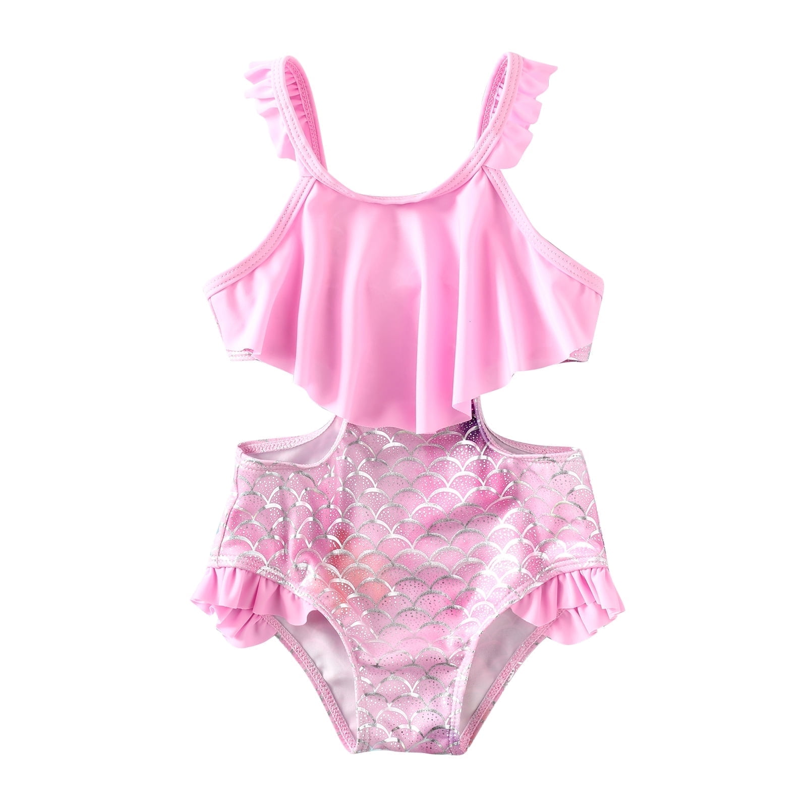 PatPat One Piece Swimsuits Toddler Girls Ruffled Swimwear Sleeveless ...